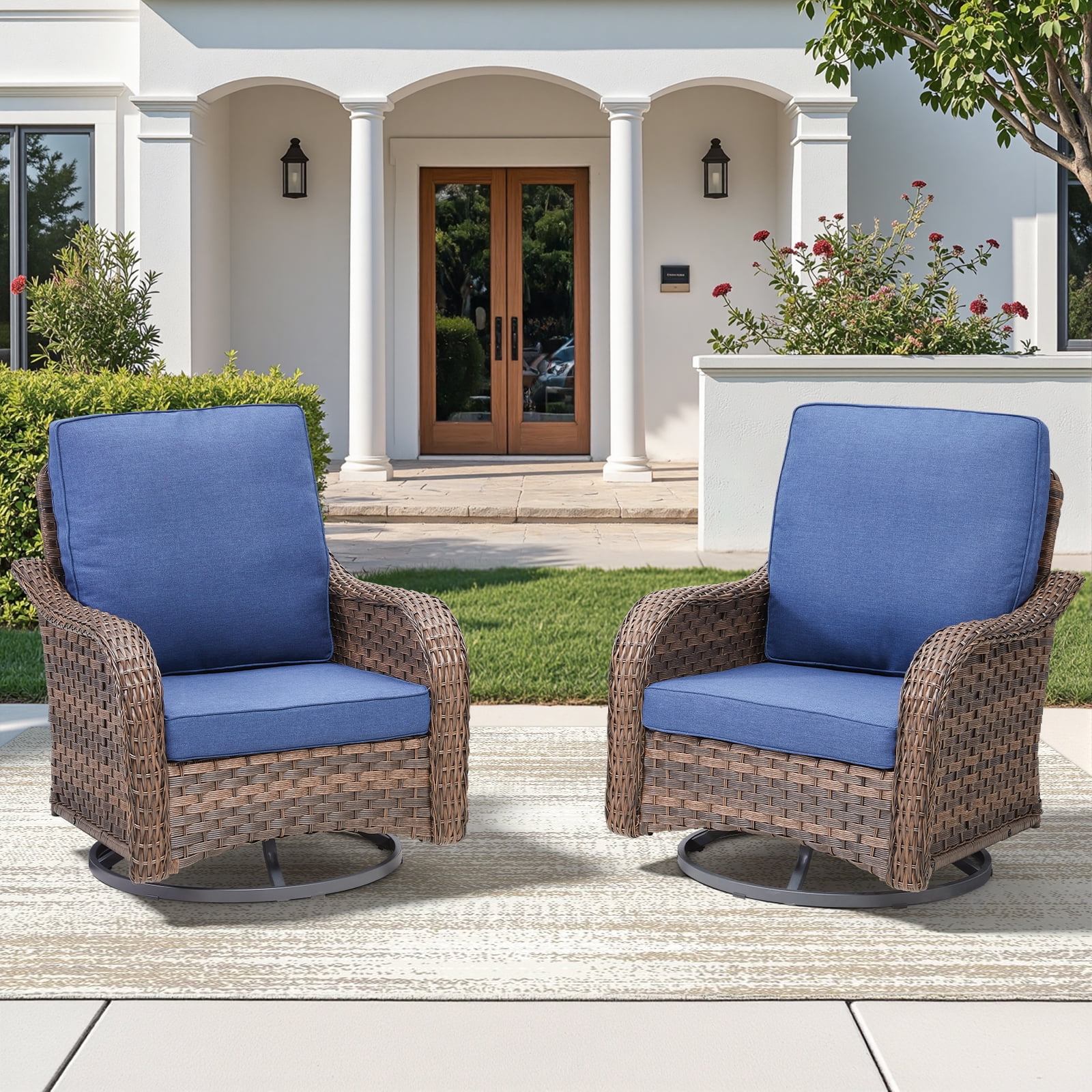 Giantfurnni 2-Piece Wicker Patio Swivel Gliders - High Back Rocking ...