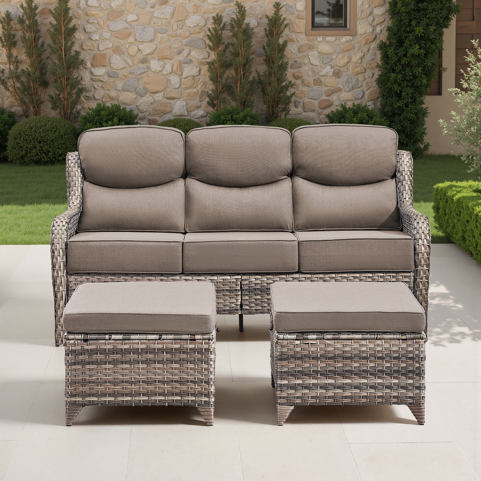 Giantfurnni 3-Piece All Weather Patio Furniture Set with 6-Inch Thick ...