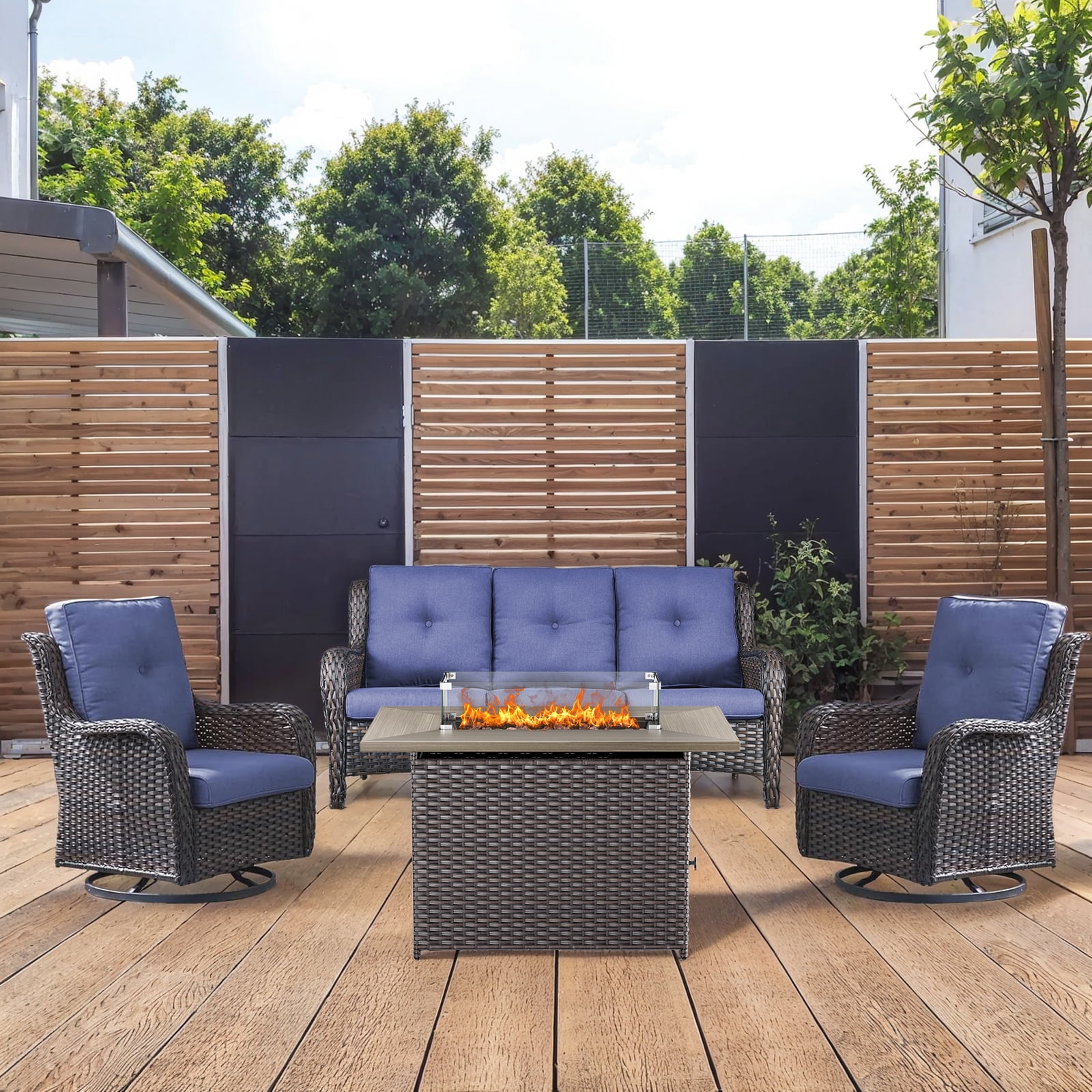 Giantfurnni 4 Piece Wicker Patio Furniture Set with Outdoor Sofa, 2 ...