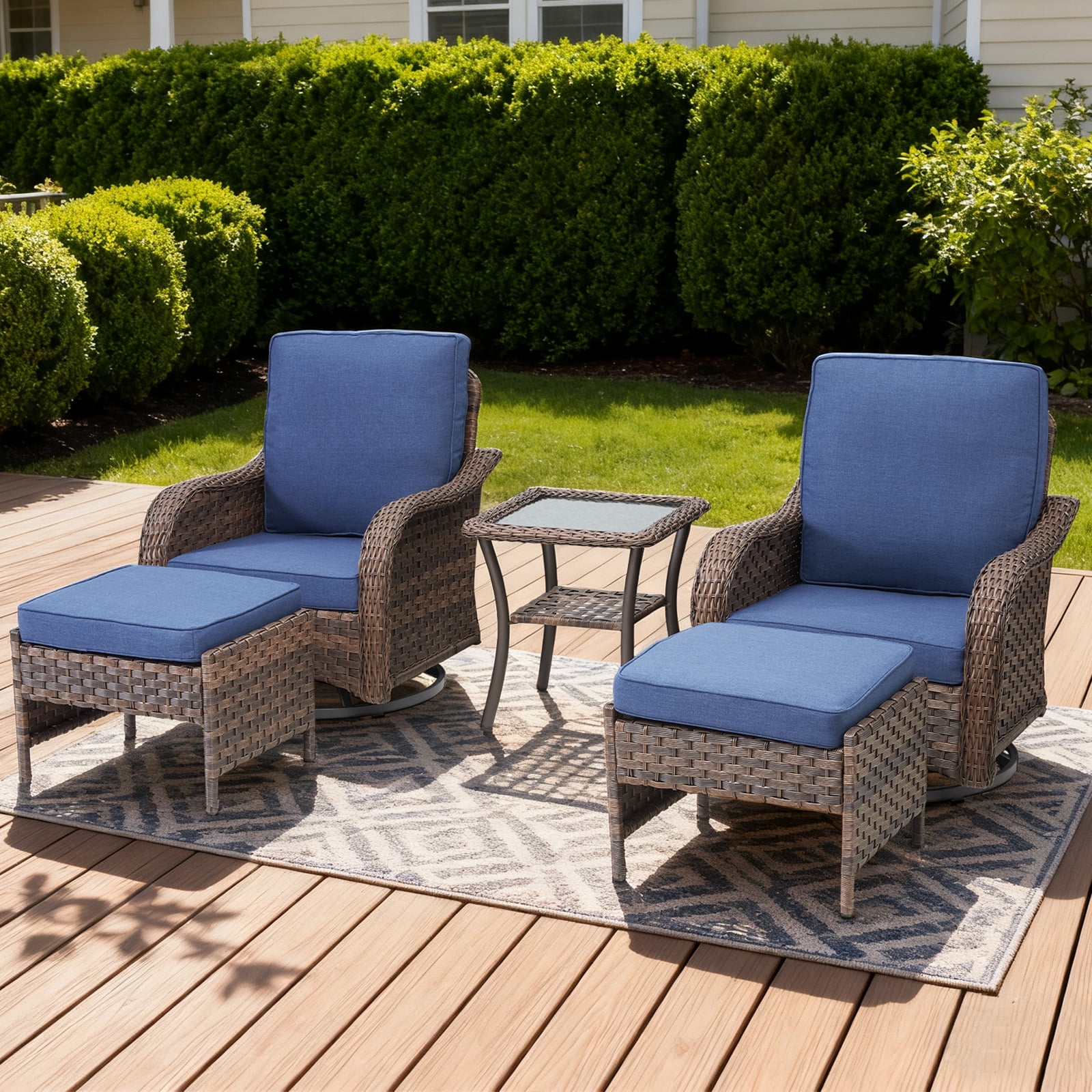 Giantfurnni 5-Piece Wicker Patio Conversation Set - 2 High Back Swivel ...