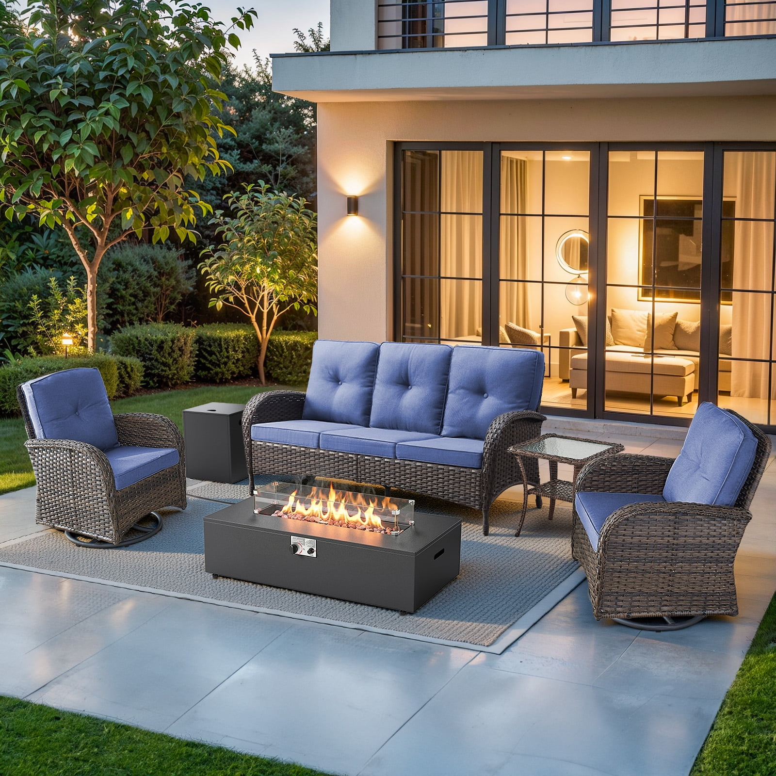 Giantfurnni 5 Pieces Patio Furniture Set with 43inch Propane Fire Pit ...