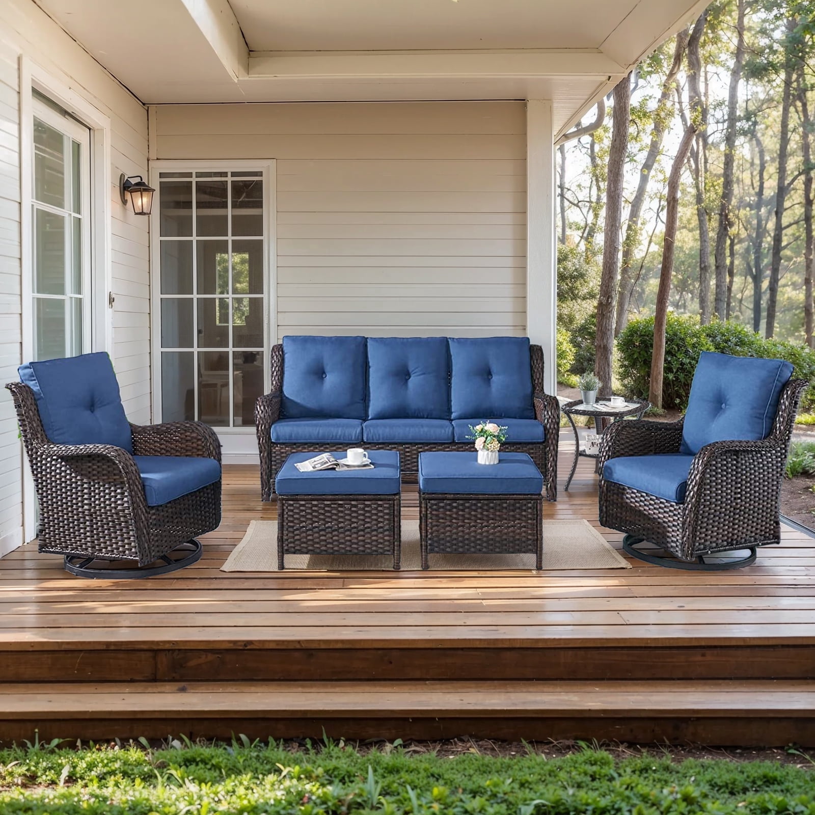 Giantfurnni 6 Piece Wicker Patio Furniture Set, Swivel Rocker Chairs ...