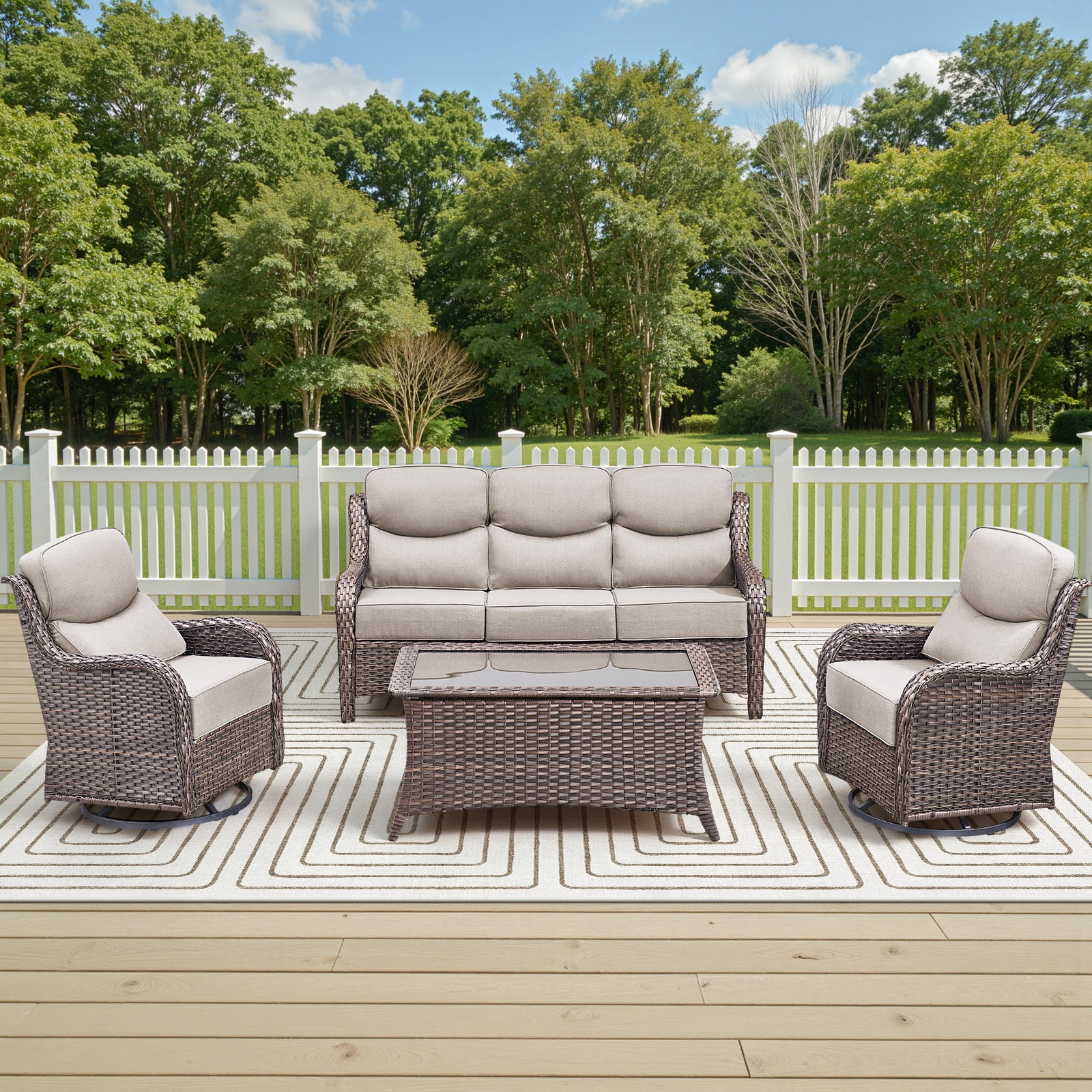 Giantfurnni Patio Furniture Sets 4 Piece Wicker Weatherproof Outdoor ...