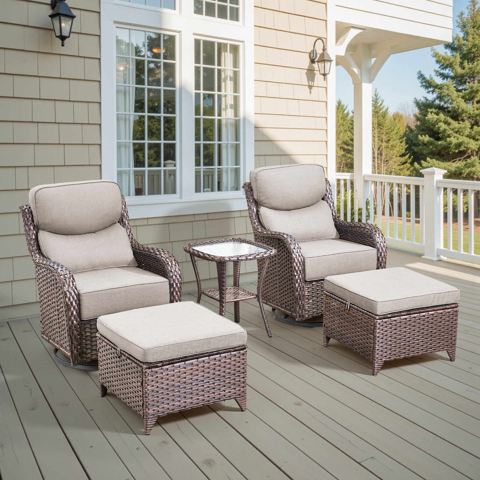 Giantfurnni Patio Furniture Sets 5-Piece Wicker Weatherproof Outdoor ...