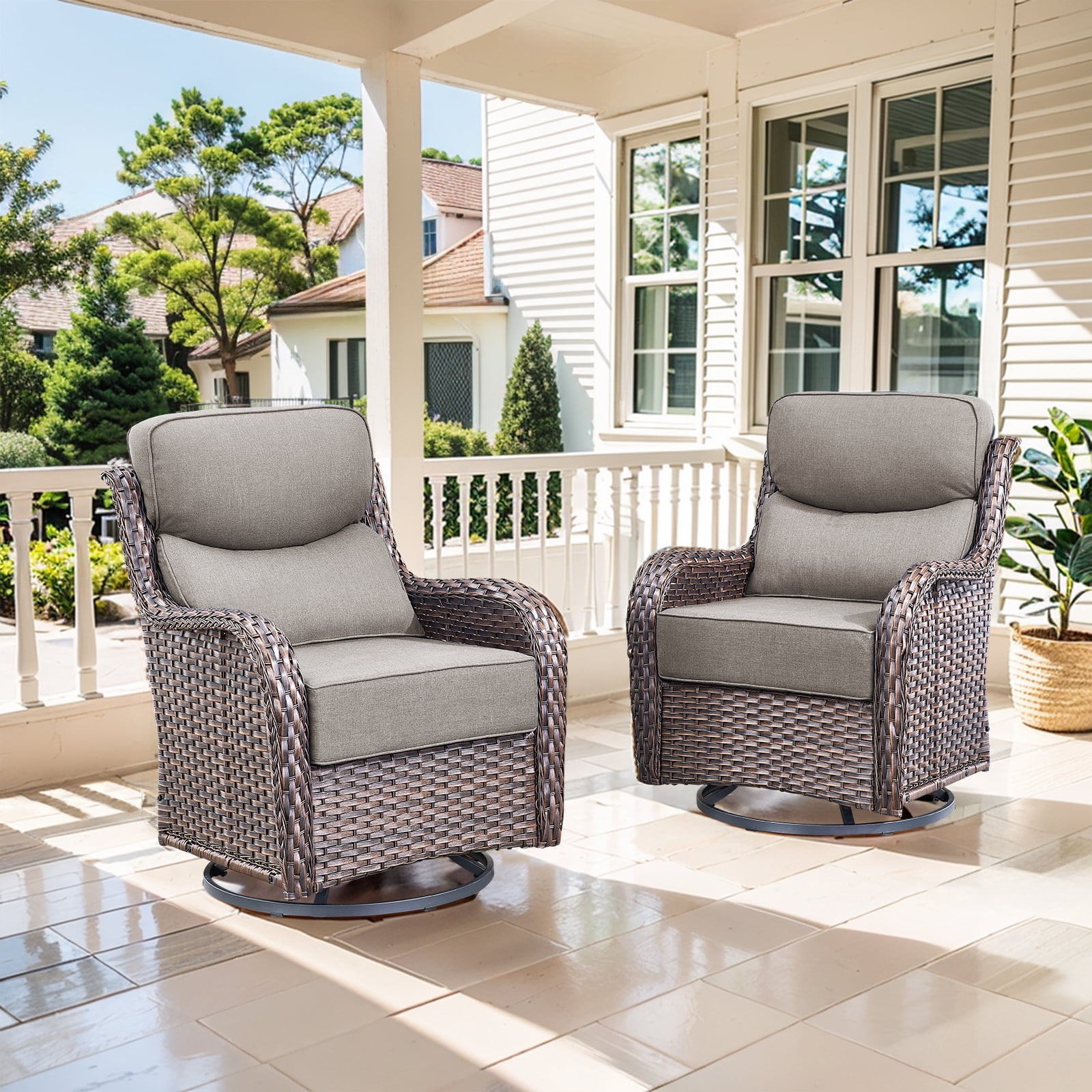 Giantfurnni Luxury Outdoor Swivel Rocker Patio Chair with 6-Inch Thick ...