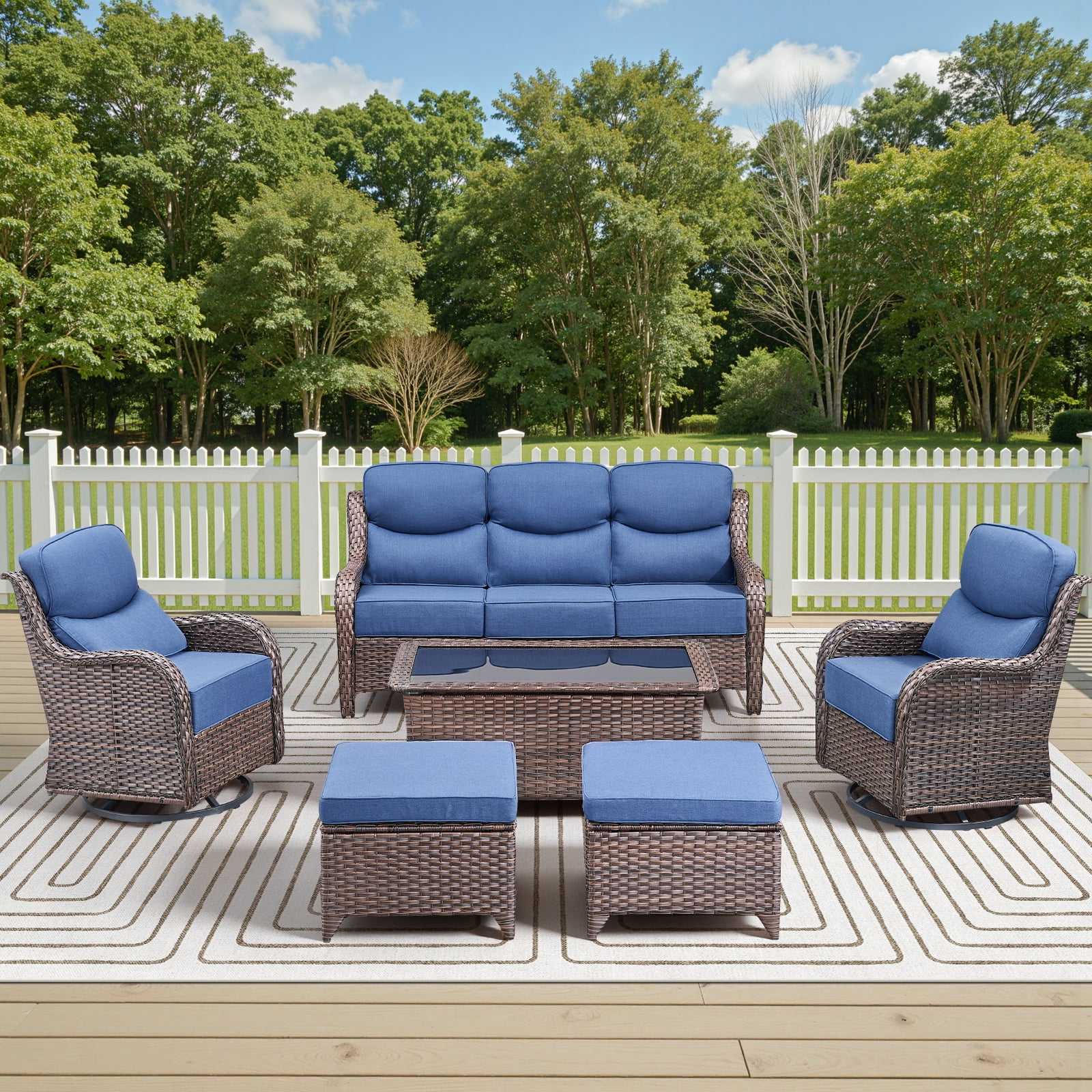 Giantfurnni Luxury Wicker Patio Furniture with 6-inch Extra Thick ...