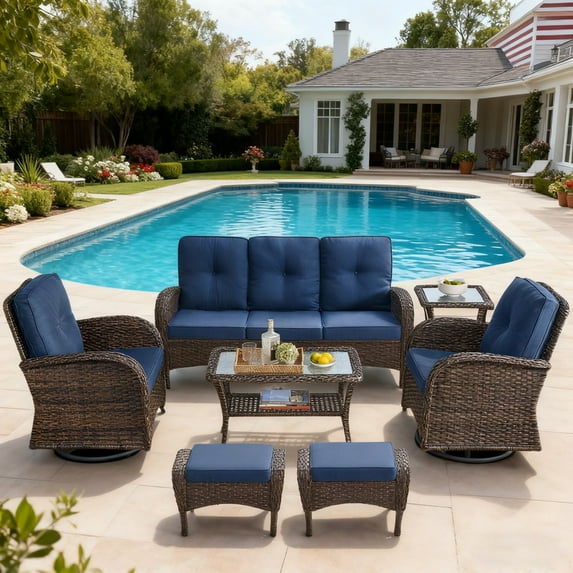 Giantfurnni Outdoor Furniture Sets with Swivel Rocking Chairs, 7 Piece ...
