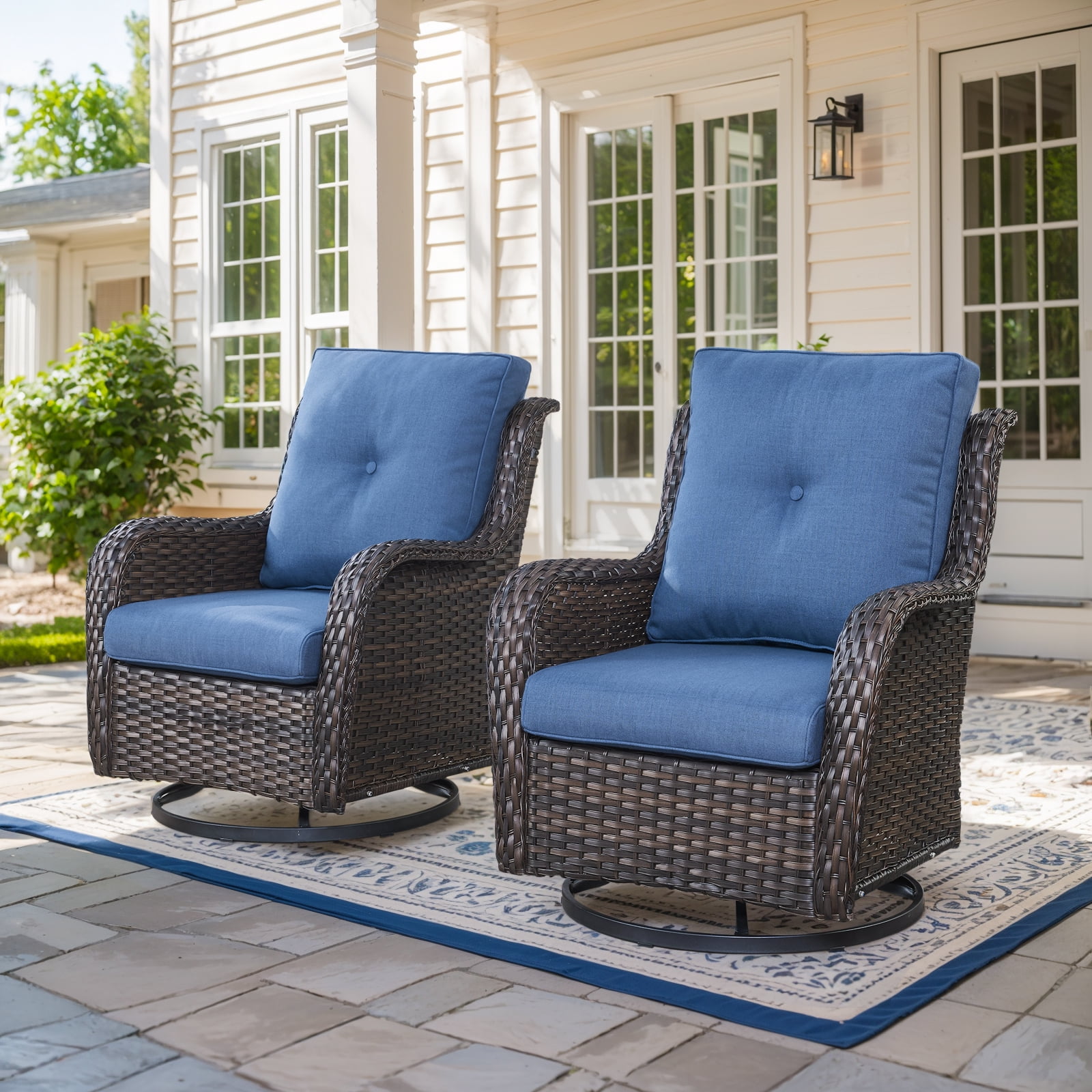 Giantfurnni Outdoor Swivel Chairs Set of 2, Patio Wicker Rocker Chairs ...