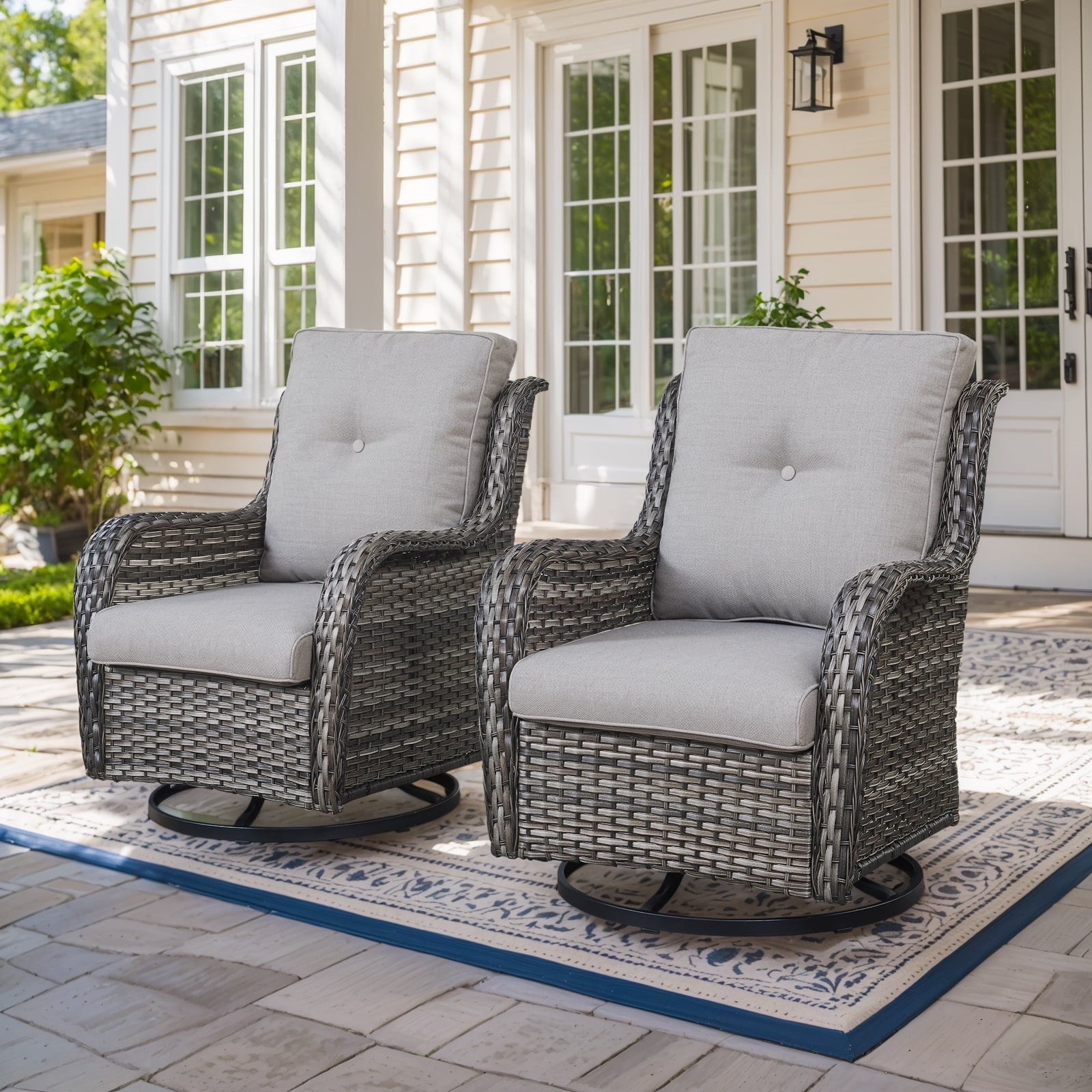 Giantfurnni Outdoor Swivel Chairs Set of 2, Patio Wicker Rocker Chairs ...