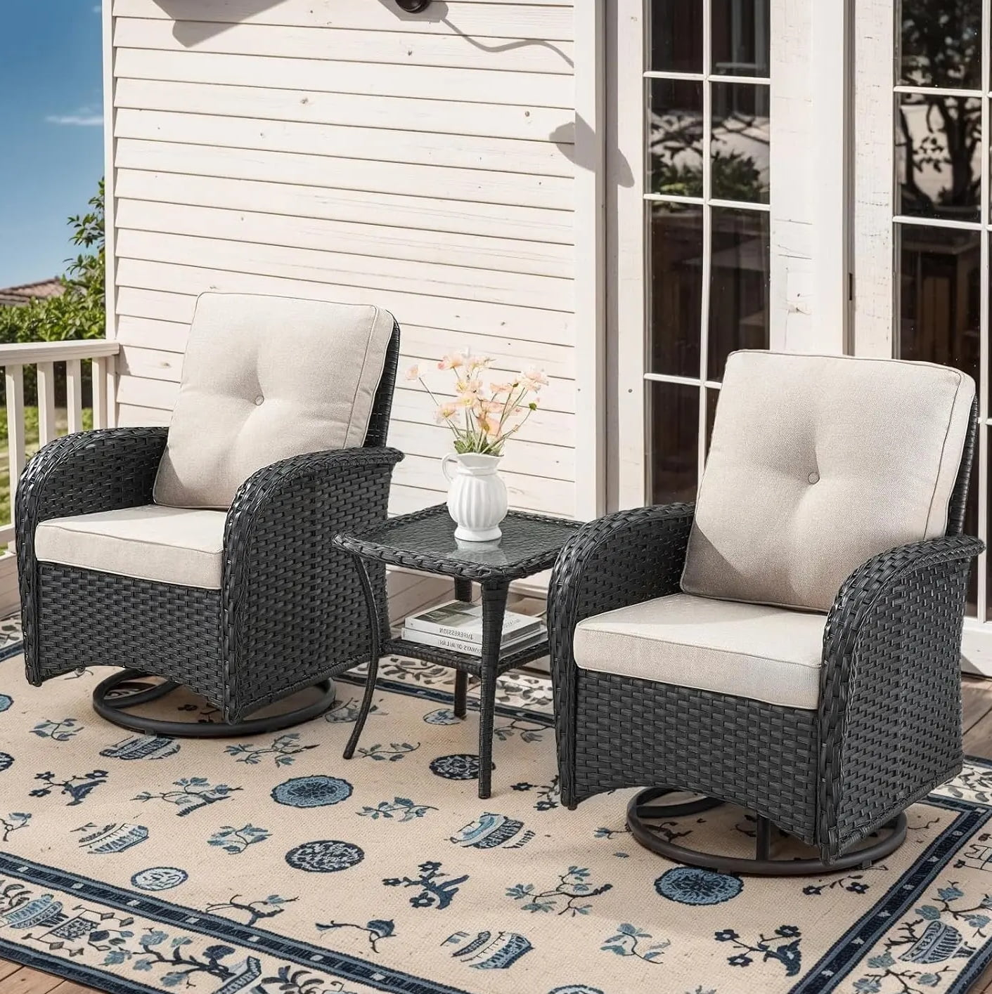 Giantfurnni Patio Furniture Set Wicker Chairs Patio Swivel Chairs ...