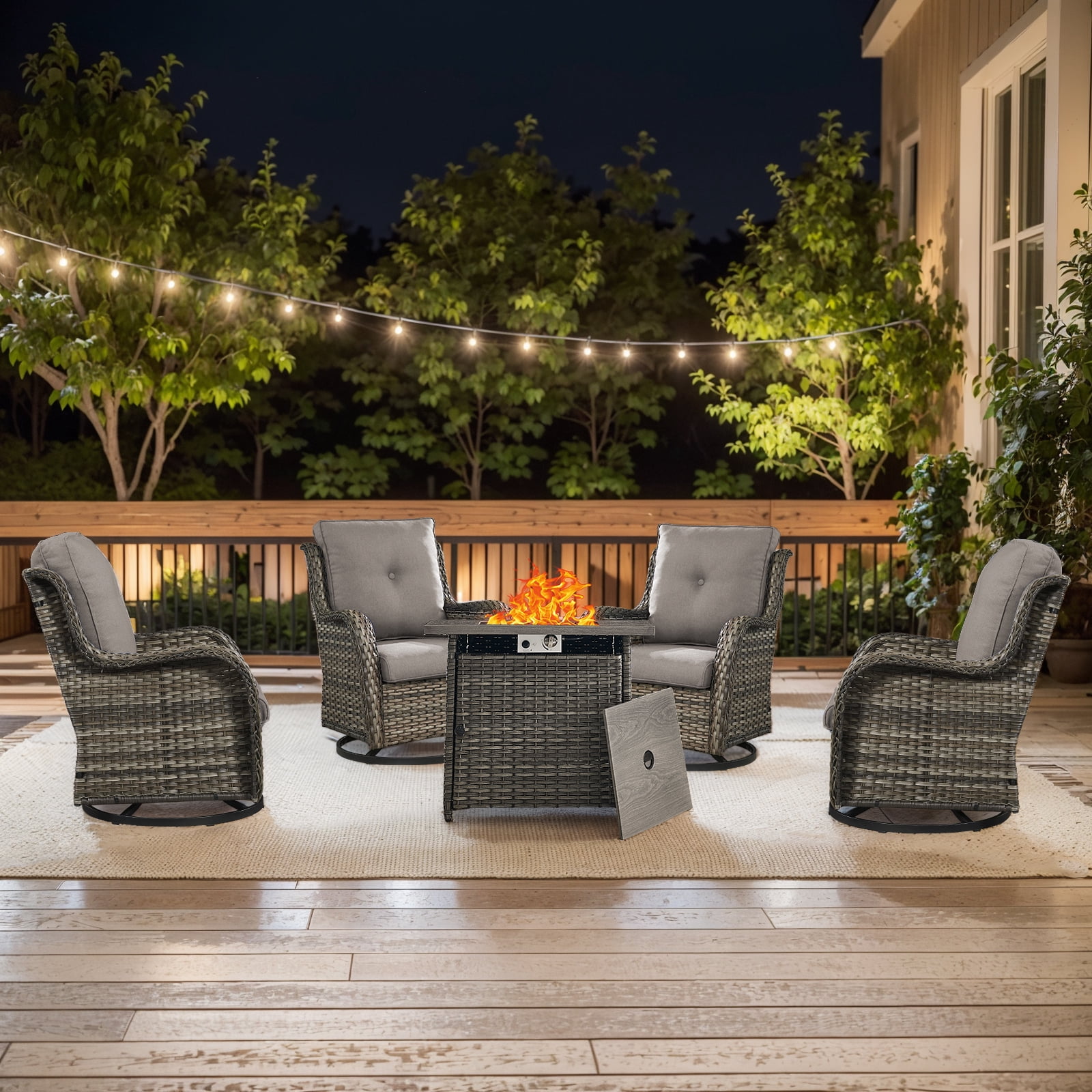 Giantfurnni Patio Furniture Set with Fire Pit Table and 4 Outdoor ...