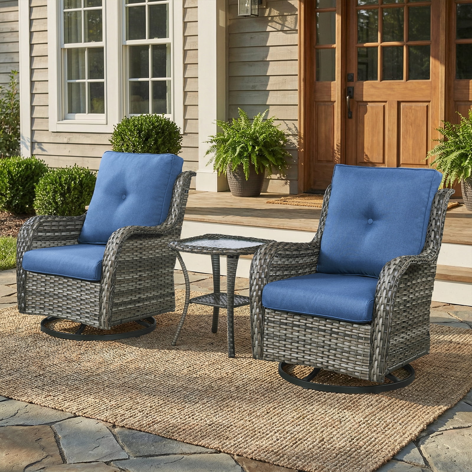 Giantfurnni Patio Wicker Swivel Rocker Chairs with Rattan Side Table ...