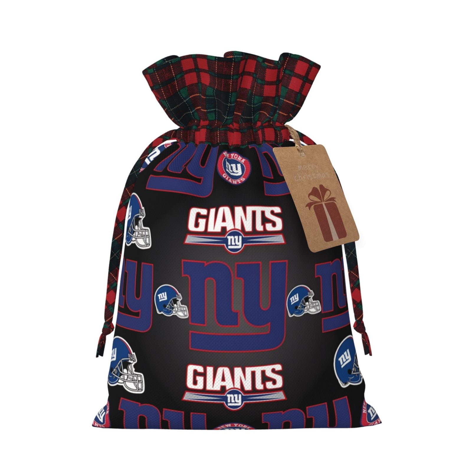 Giants Christmas Gift Bag Football Team Colorblock Linen Drawstring Bag ...