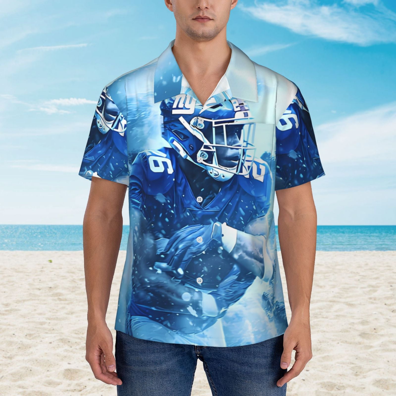 Giants Football Team Men's Short Sleeve Hawaiian Dhirt, Men's Loose ...