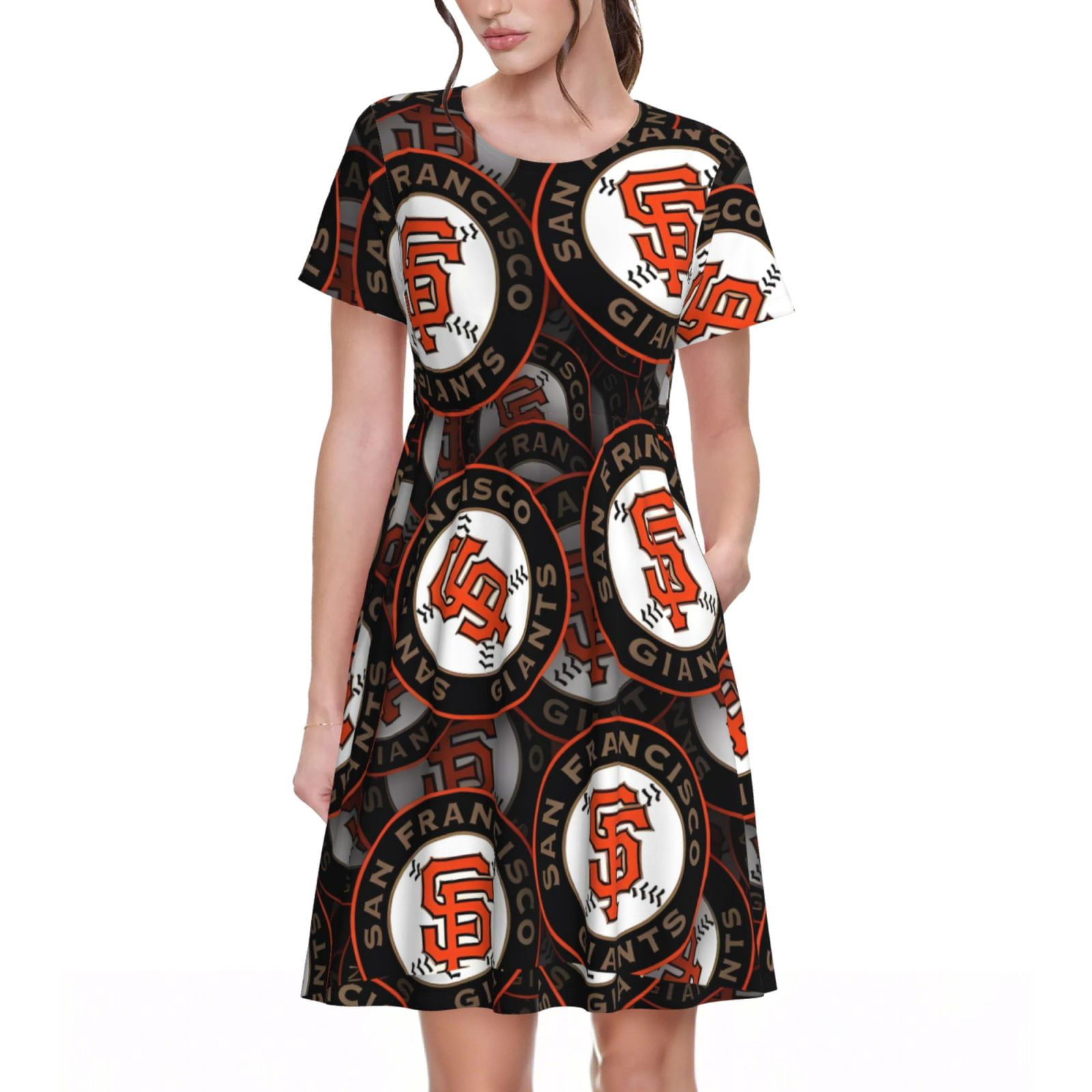 Giants Women's Sleeveless Dress Ball Team Print Round Neck Dress With ...