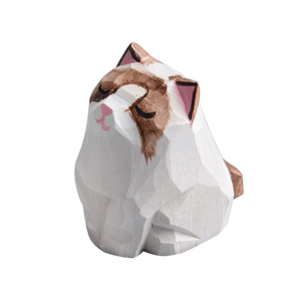 Giaone 1PC Handmade Wooden Cat Ornament Mini Cute Cats Statues Doll Car ...