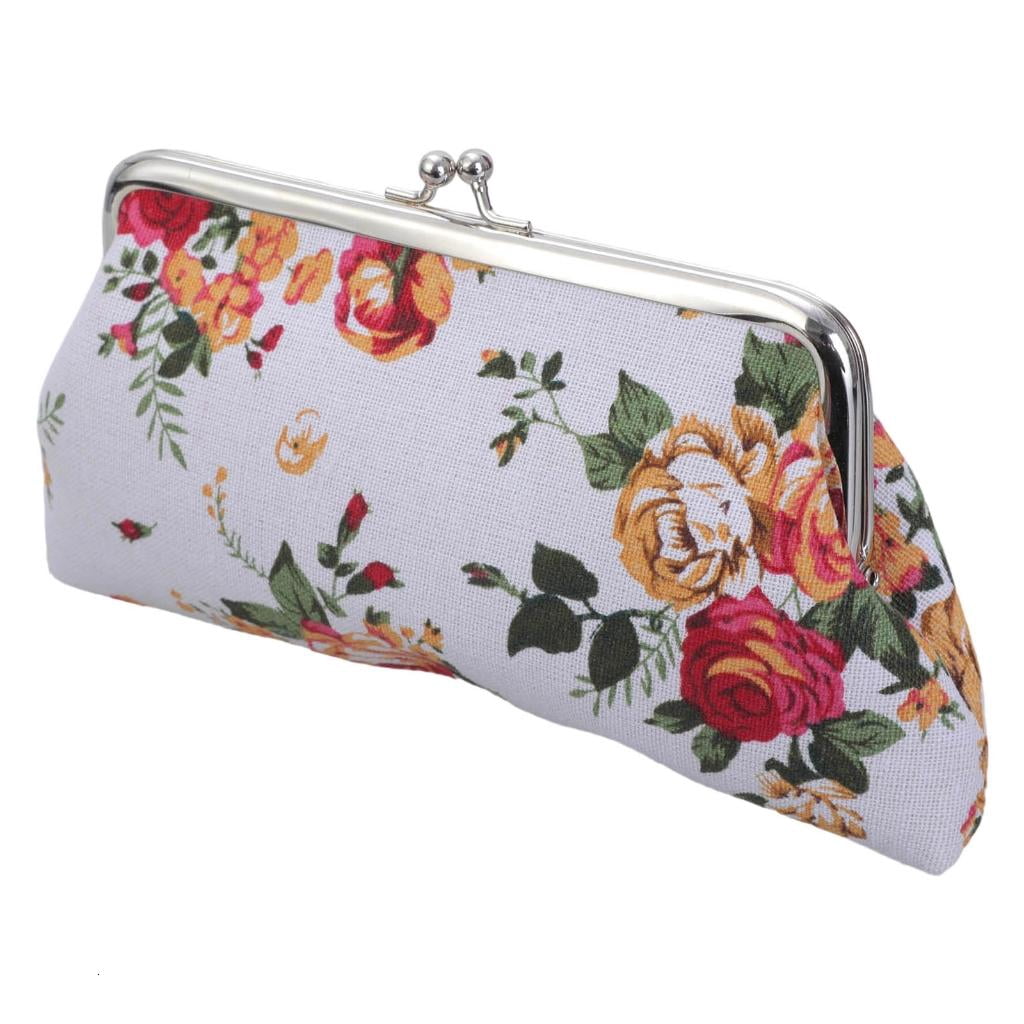 Giaone Canvas Floral Rose Flower Coin Purse Kiss Lock Change Purse ...