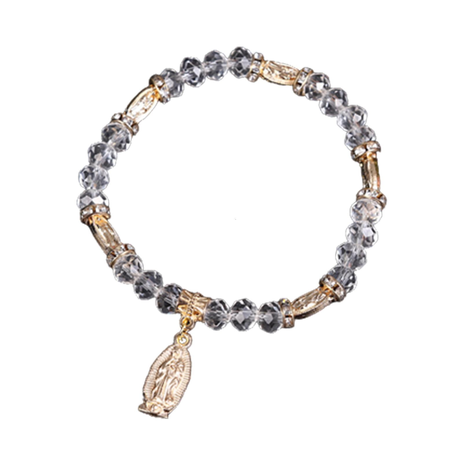 Giaone Clear Crystal Glass Bead Rosary Bracelet Catholic Rosary Hand ...