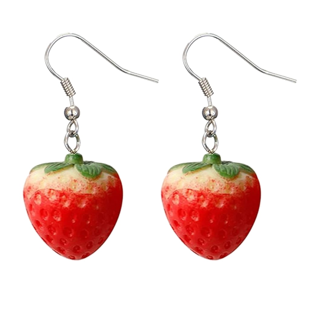 Giaone Fashionable Fruit Inspired Earrings Red Cute Strawberry Dangle ...