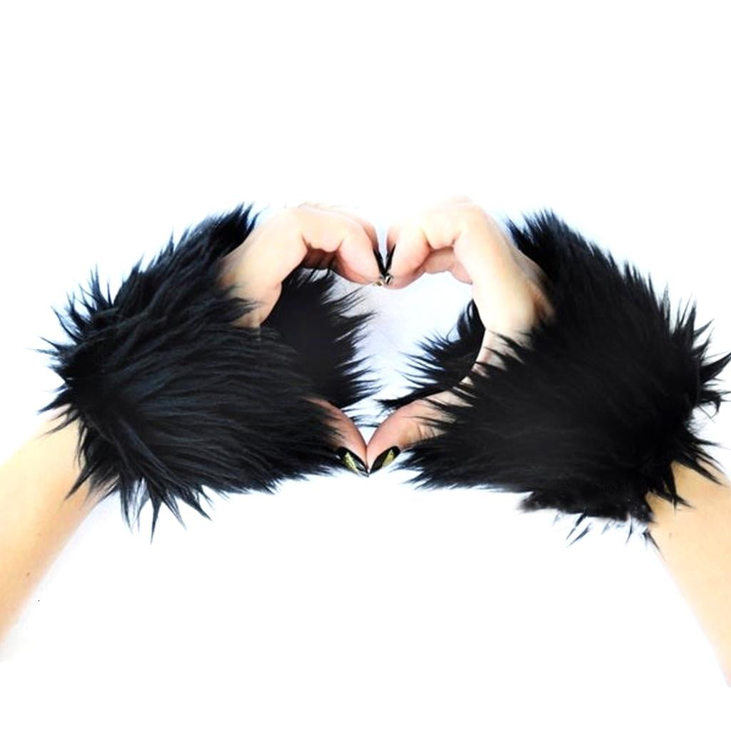 Giaone Faux Furs Cuffs Arm Sleeve Warmer Lady Wristband Gloves Coat ...