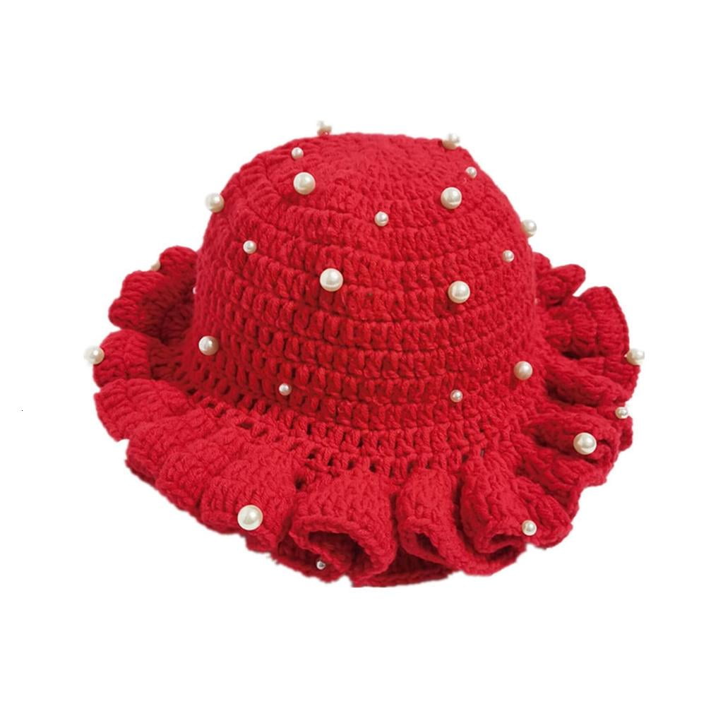 Giaone Foldable Crochet Knit Hat Pearls Studded Winter Fall Vacation ...