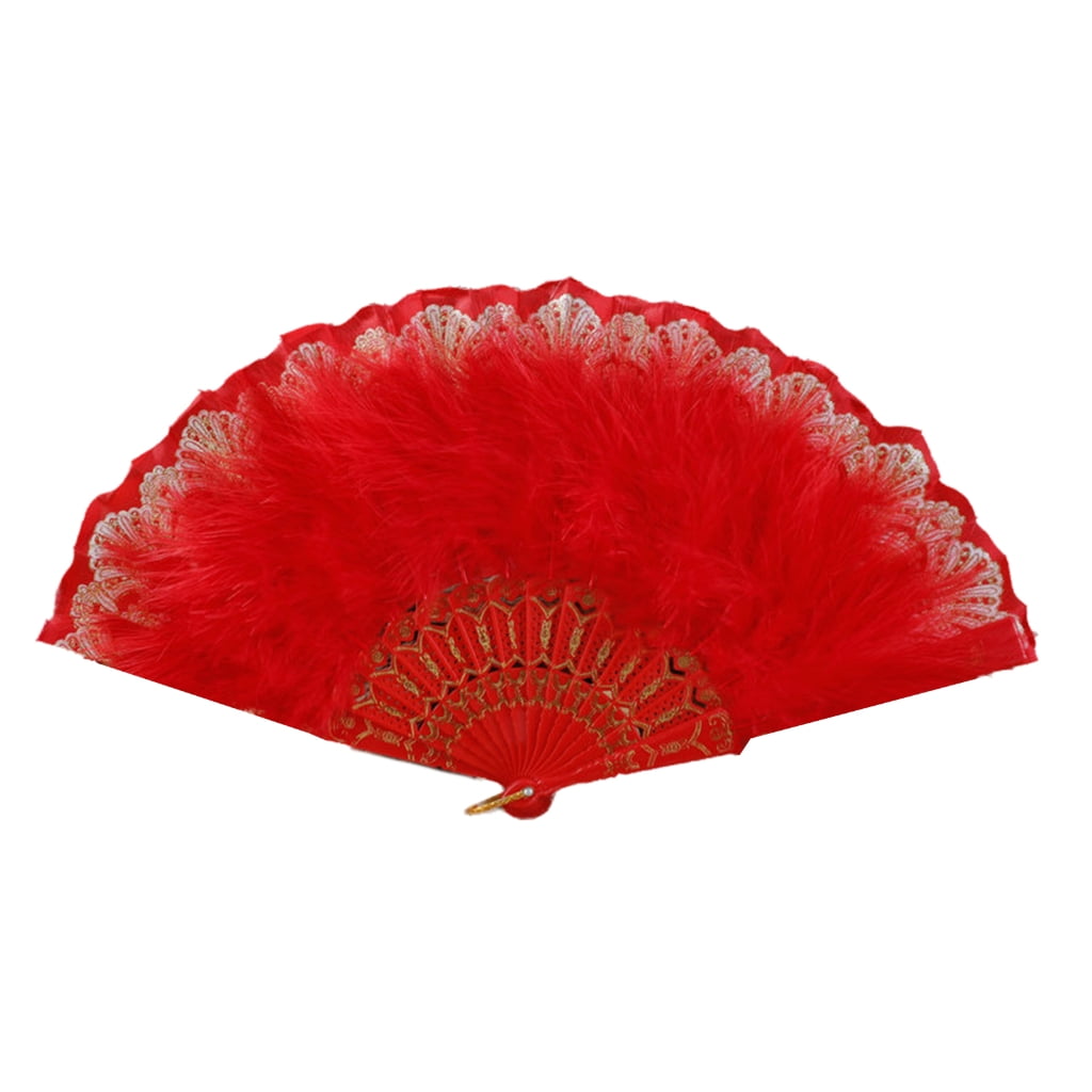 Giaone Folding Feathered Fan Lace Hand Fan for 1920s Vintage Styles ...
