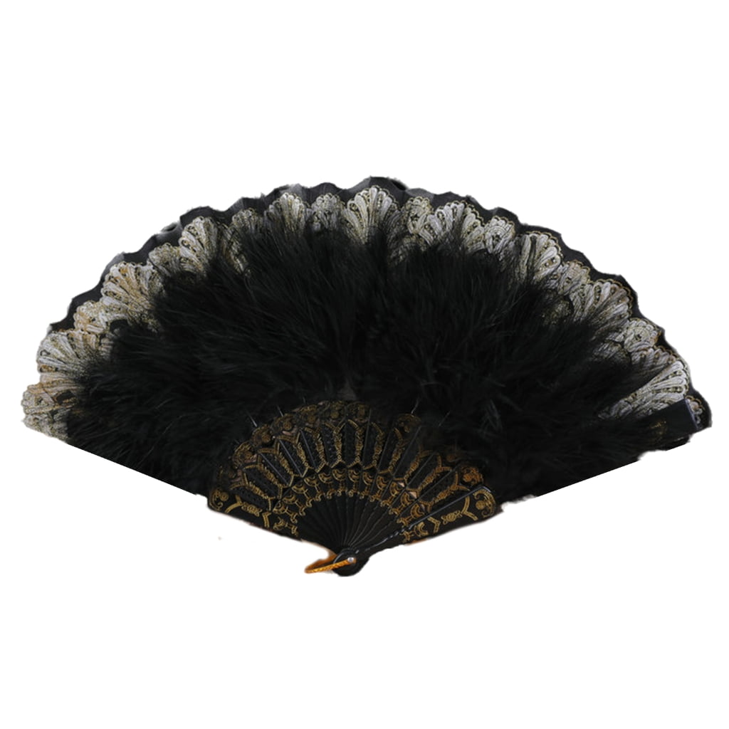 Giaone Folding Feathered Fan Lace Hand Fan for 1920s Vintage Styles ...