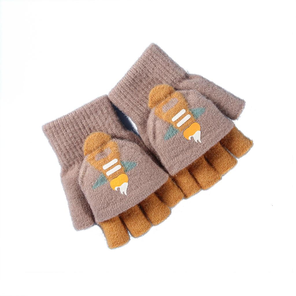Giaone Kid Winter Knitted Cotton Mitten Convertible Half Finger Gloves ...