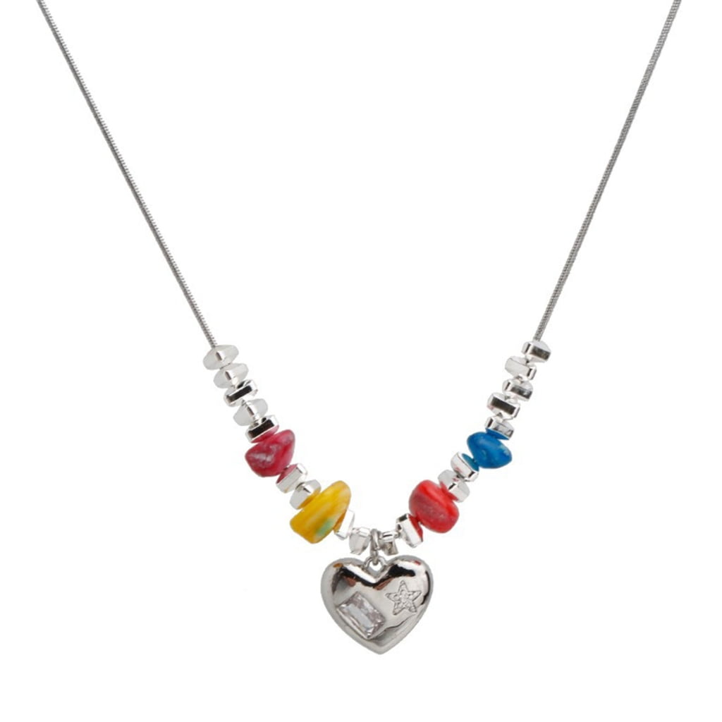 Giaone Korean Snake Bone Chain Gravel Loves Heart Pendant Necklace Ins ...