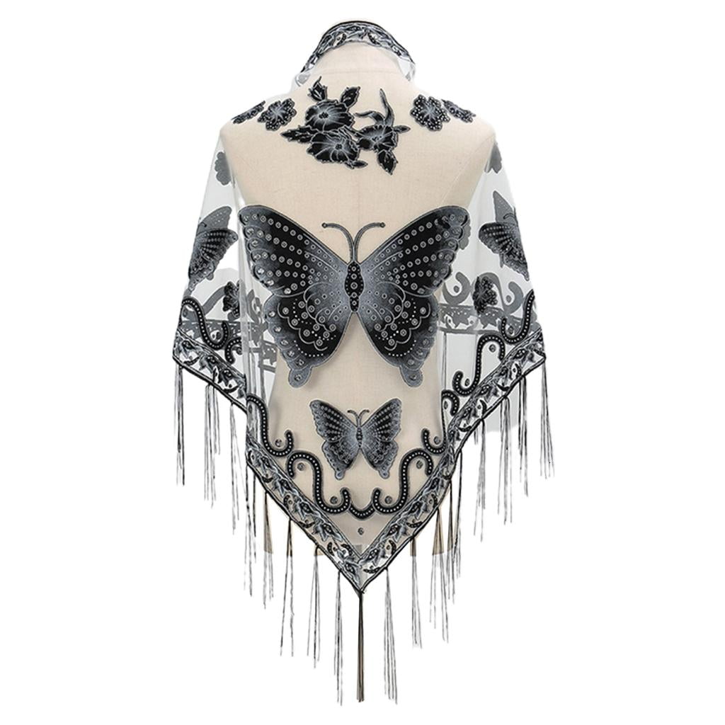 Giaone Lace Triangle Scarf Butterfly Embroidered Shawl Wrap Sheer Shawl ...