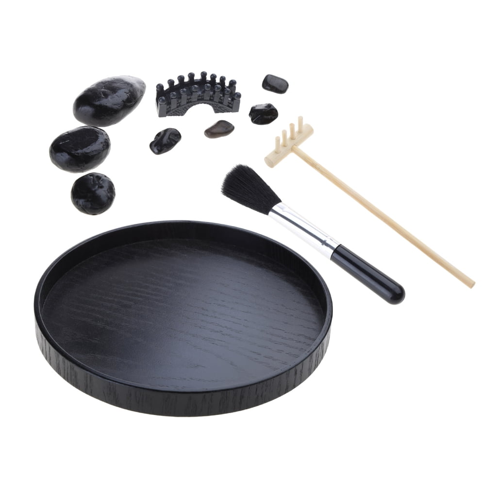 Giaone Mini Zen Garden Courtyard Round Sand Plate Kit with Stone Bridge ...
