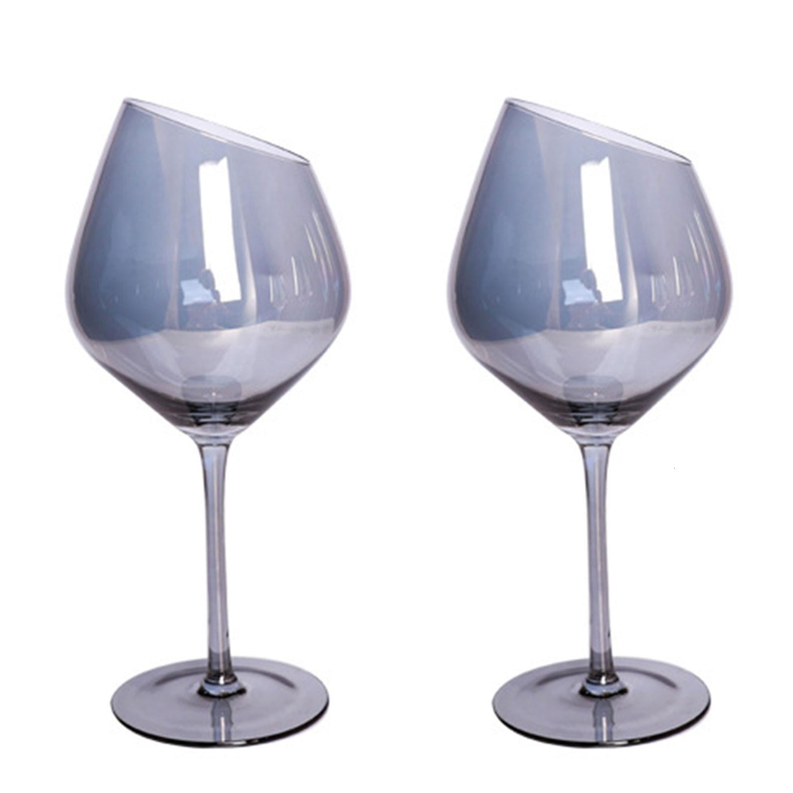 Giaone Oblique Cut Red Wine Champagne Glass Home Colorful Amber Smokey ...