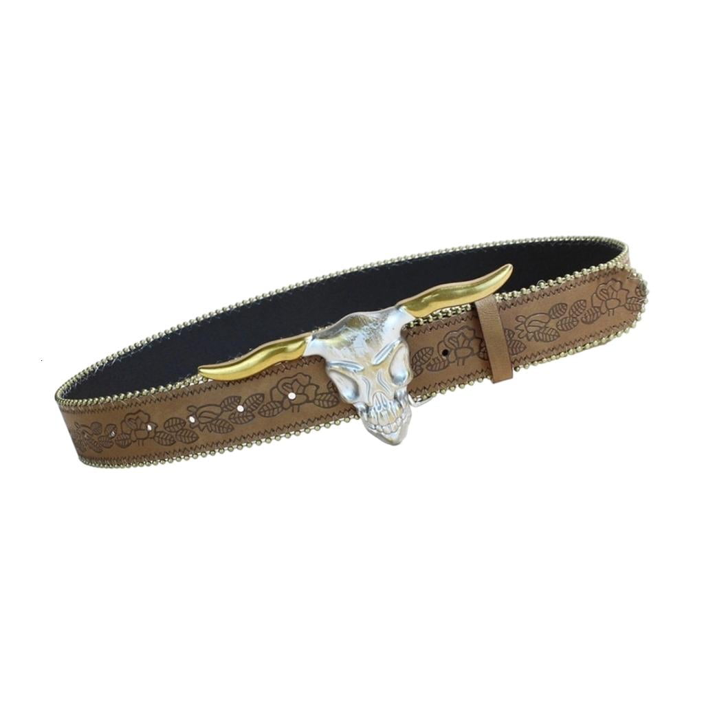 Giaone PU Punk Cowboy Belt Metal Buckles Western Styles Adjustable ...