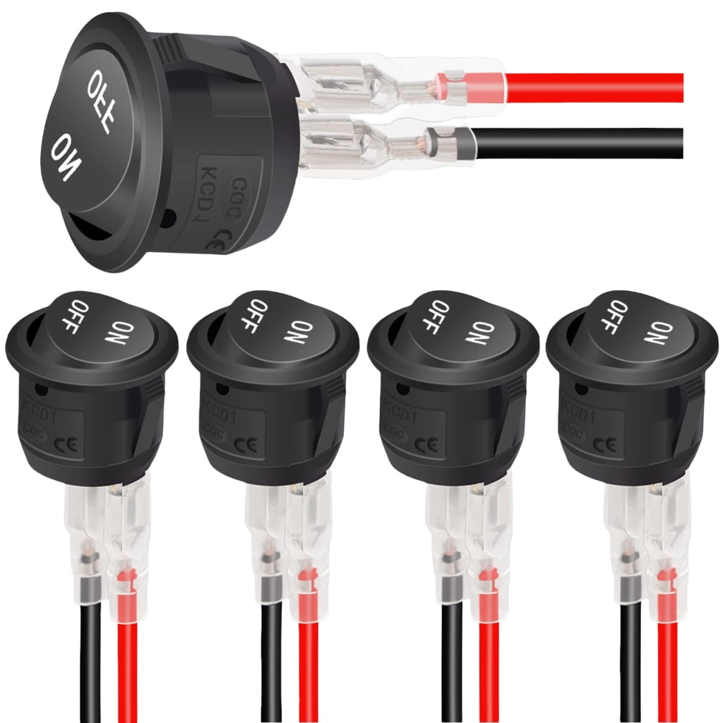 Giaone Pack Of 5 Round Rocker Switches with 15CM Wire 2 Position Round ...