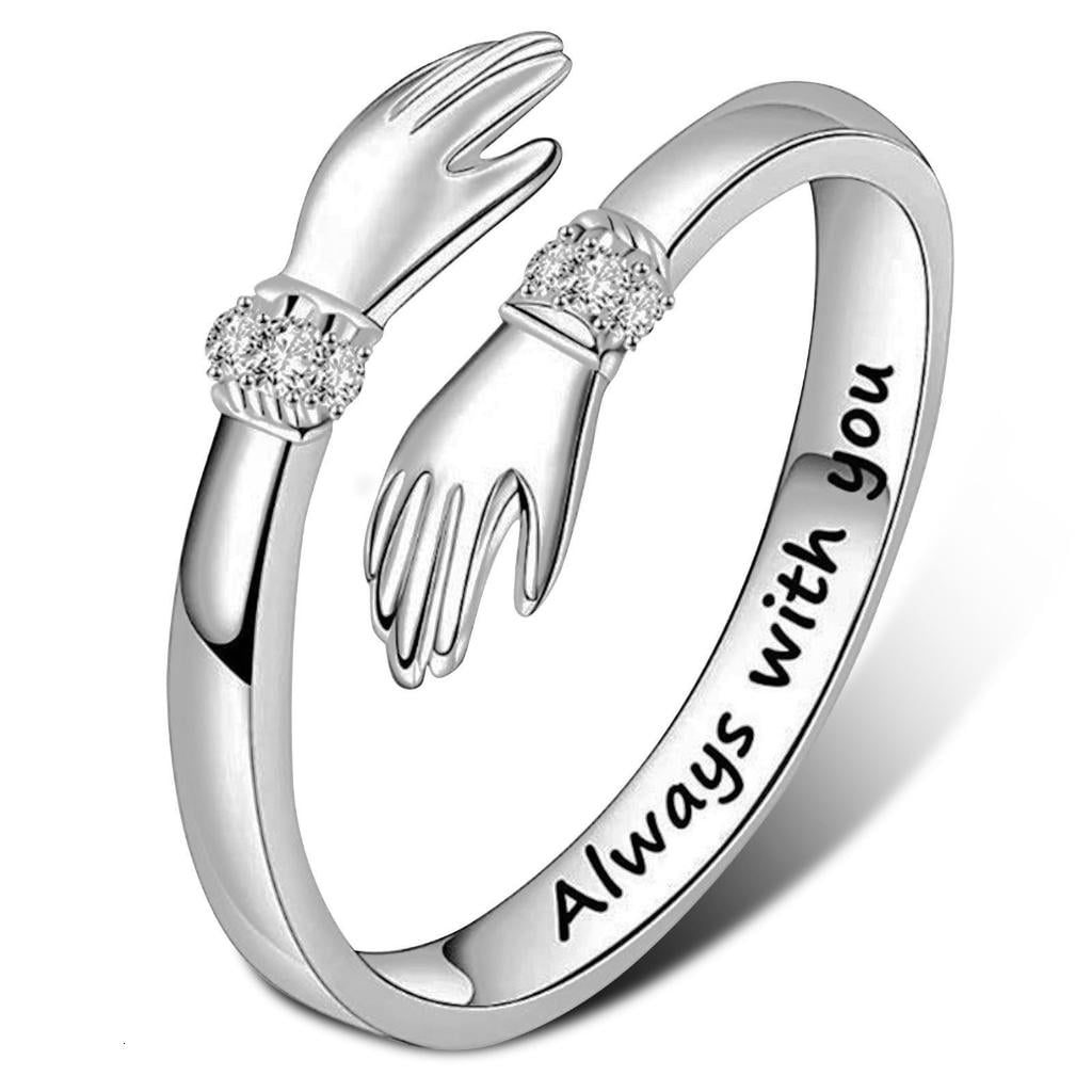 Giaone Silver Hug Rings for Women Engraved-Words Hugging Hands Open ...