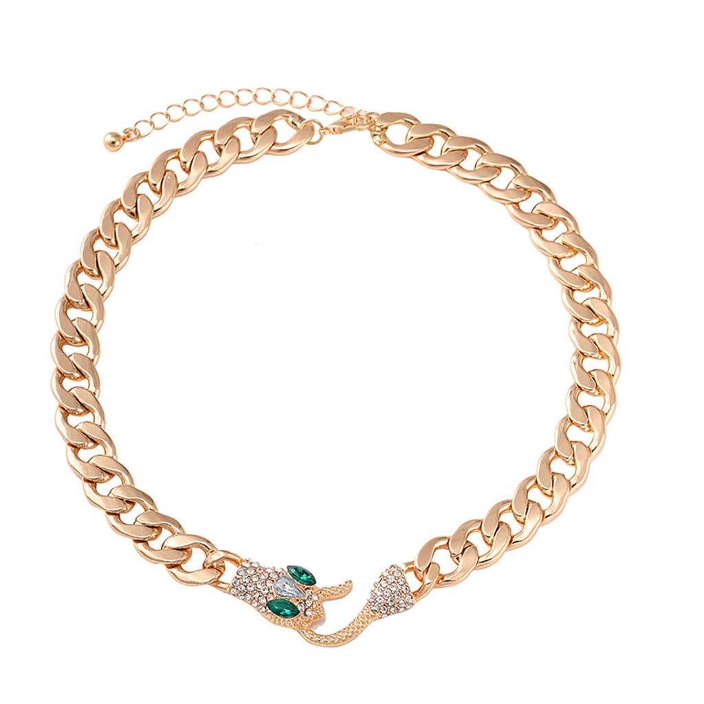 Giaone Snake Choker Necklace Black Silver Zircon Cuban Link Chain ...