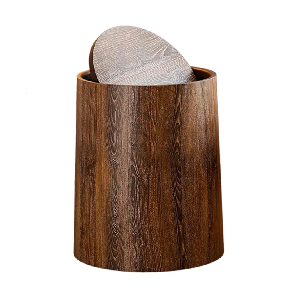Giaone Space Saving Round Waste Bin Featuring Wood Grains Texture And ...