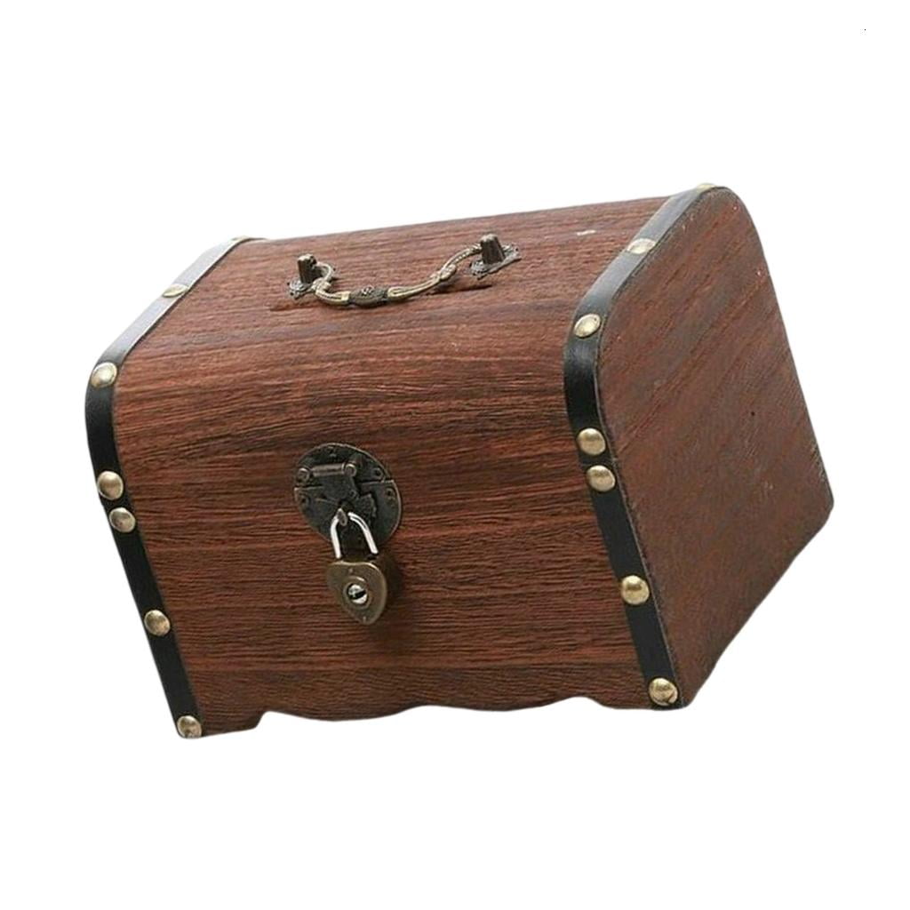 Giaone Vintage Wood Money Saver Box Lock Mechanism Childrens ...