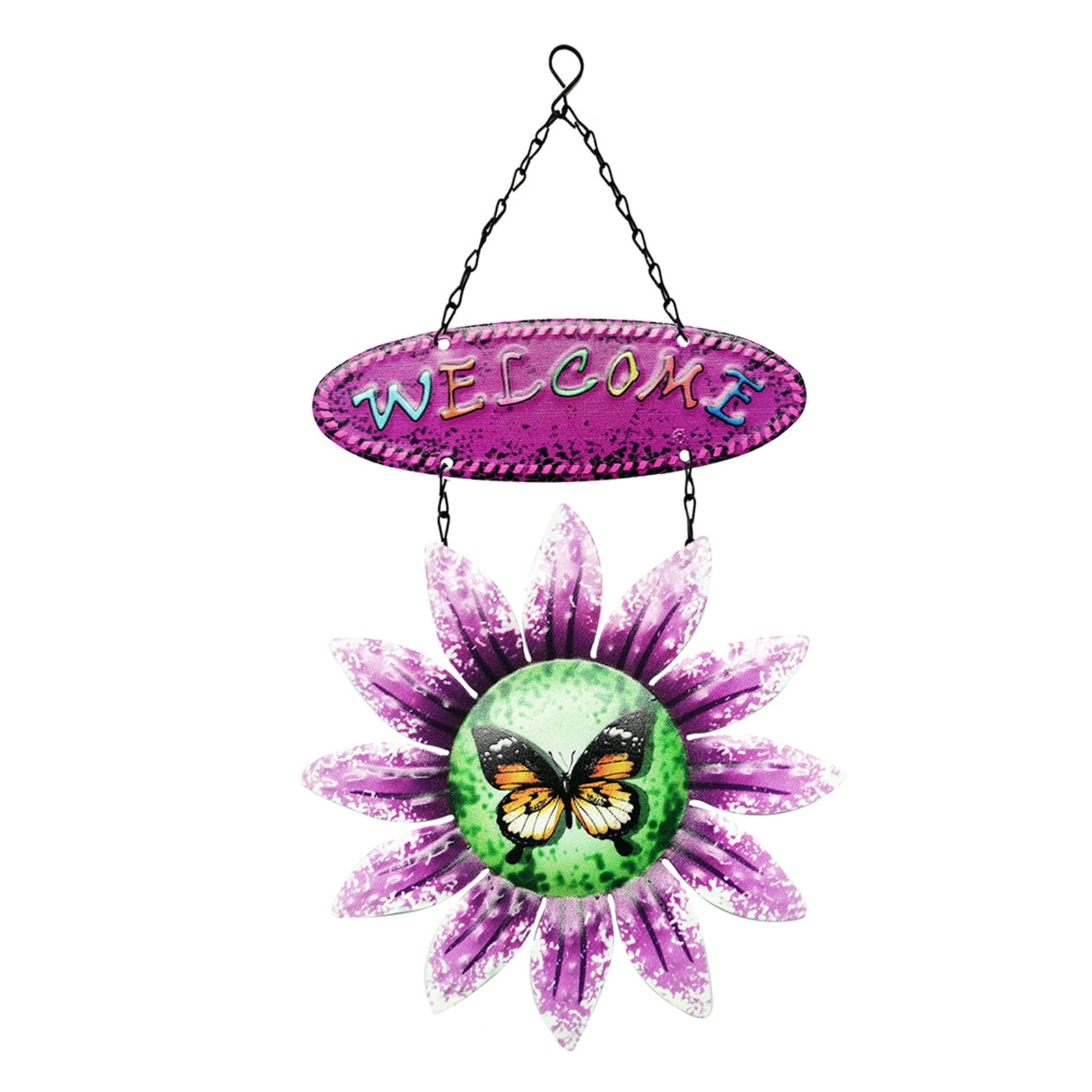 Giaone Wrought Iron Welcome Sign 4 Colors Sunflower Dragonfly Pattern ...