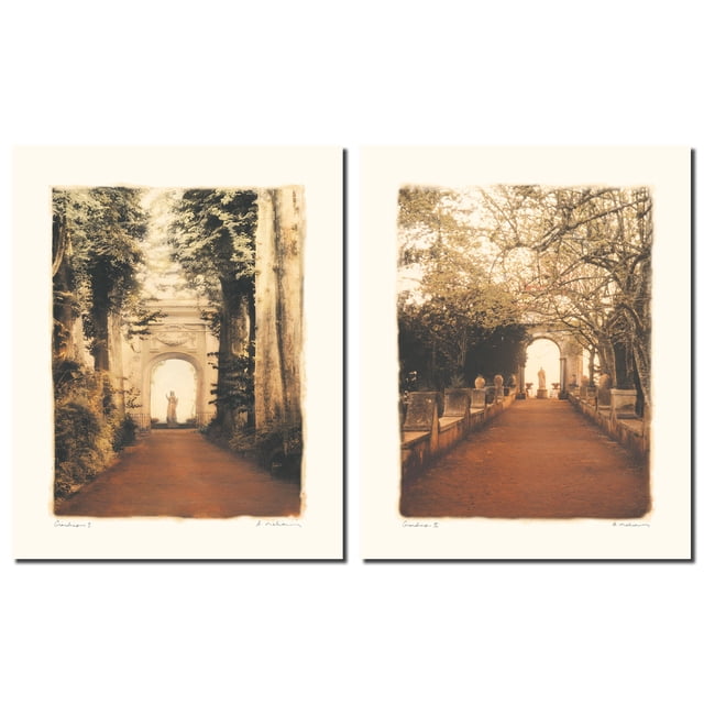 Giardino I Beautiful Italian Tree Lined Path, Arc and Statue; Two 11x14 ...
