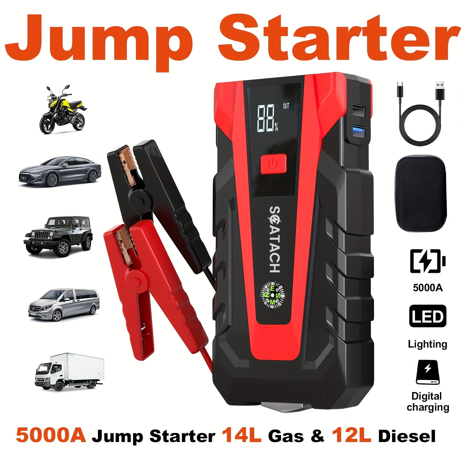 Giatero 011 8000A Car Battery Starter, 12V Starter Battery Pack ...