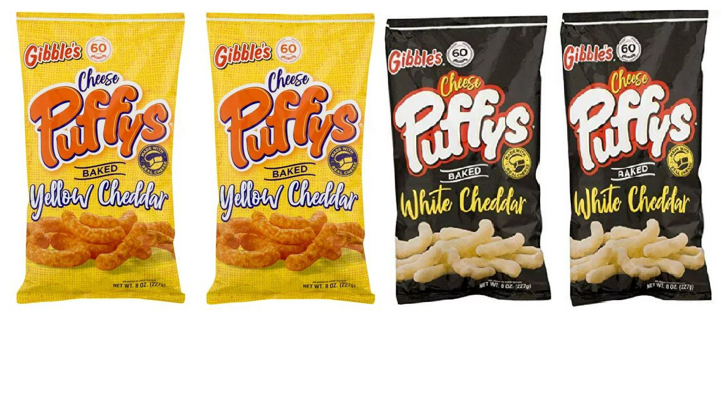 Gibble's Cheese Puffs Snacks, Baked Combo, 2 White Cheddar and 2 Yellow ...
