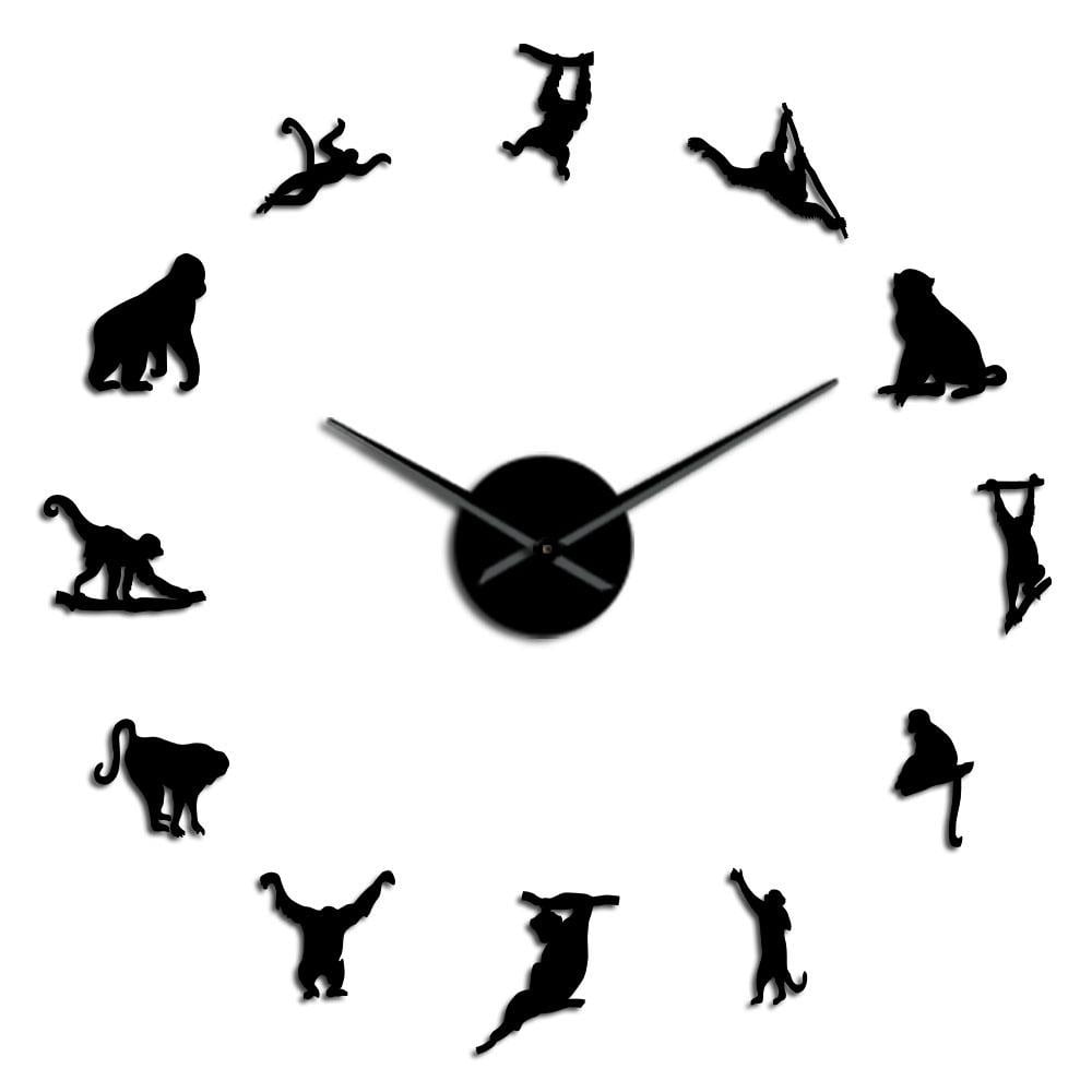 Gibbon Monkey Silouette Frameless Wall Clock Stickers, DIY Modern ...