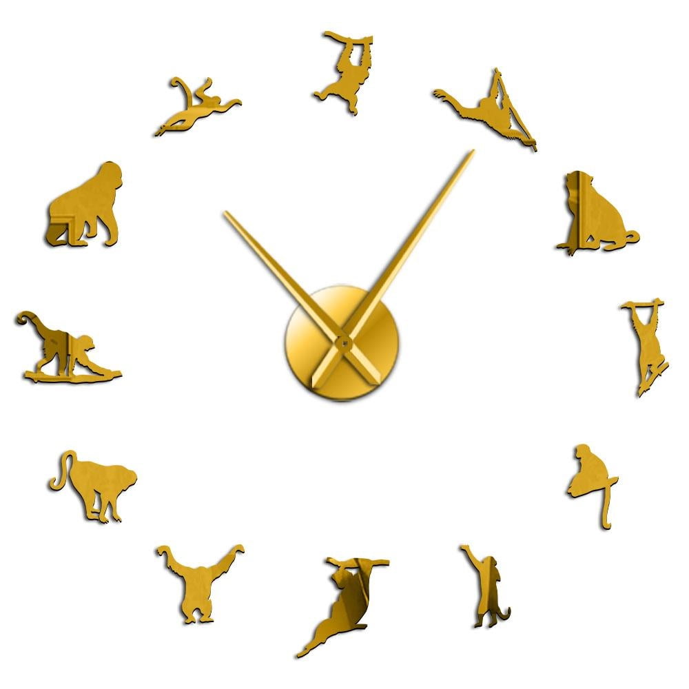 Gibbon Monkey Silouette Frameless Wall Clock Stickers, DIY Modern ...