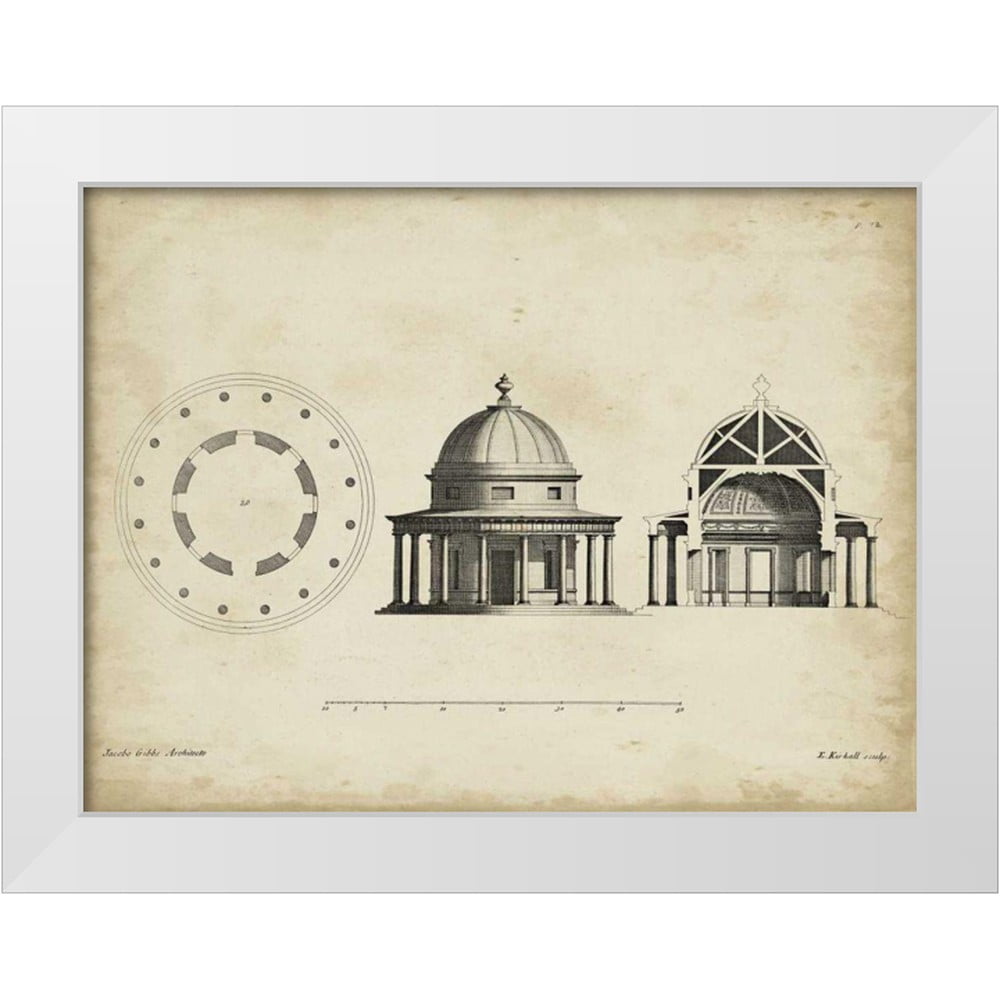 Gibbs, James 18x15 White Modern Wood Framed Museum Art Print Titled - Building Section and Plan ...