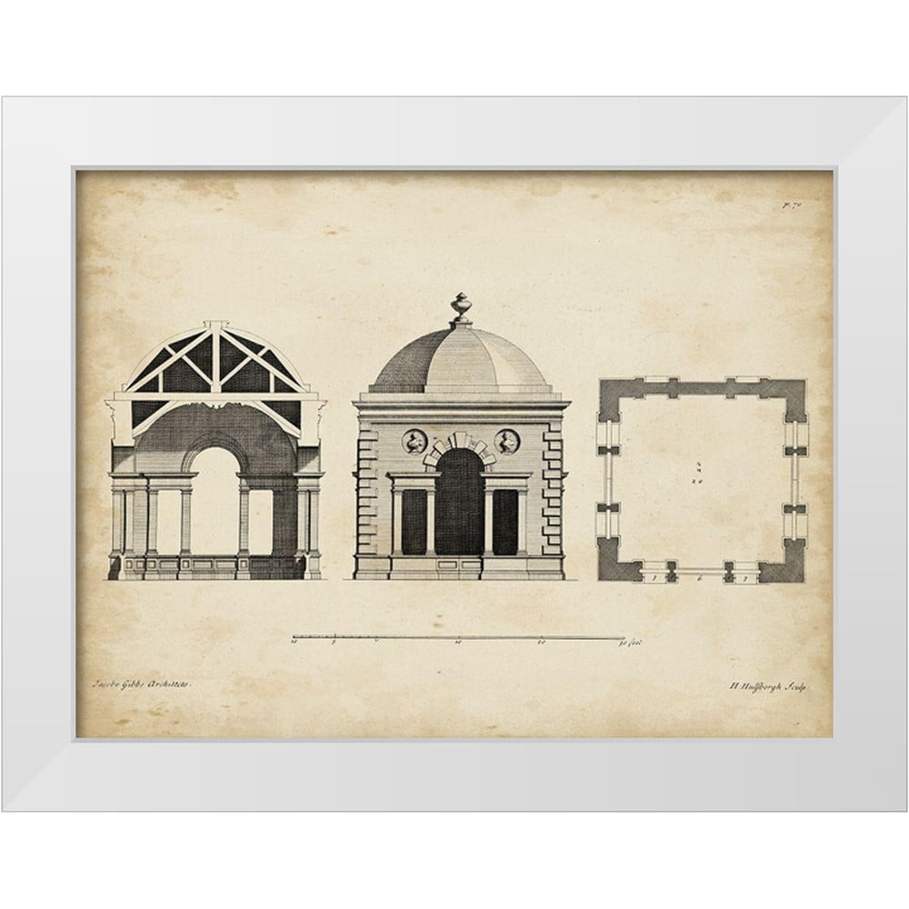 Gibbs, James 18x15 White Modern Wood Framed Museum Art Print Titled - Building Section and Plan ...