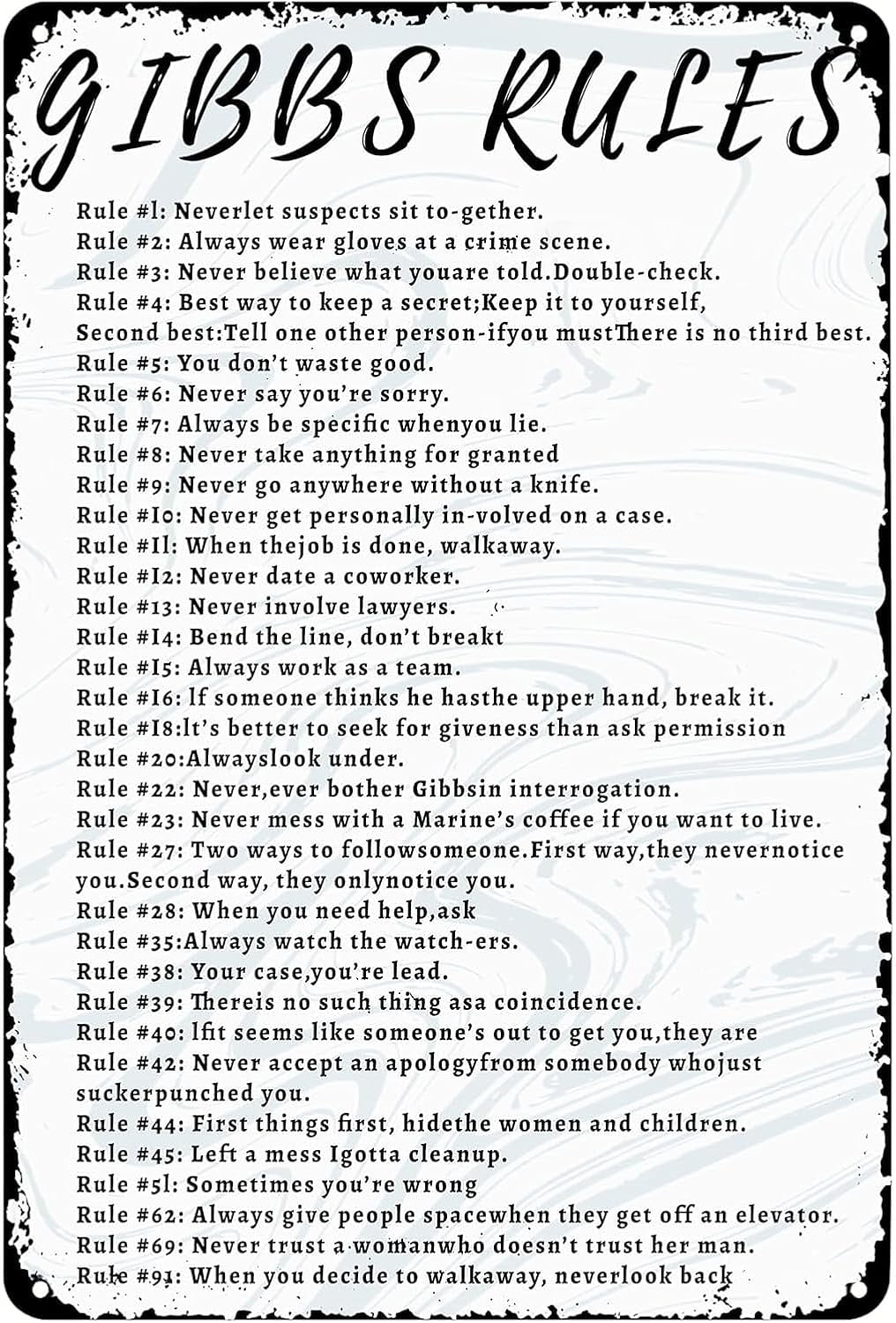 Gibbs' Rules Metal Tin Sign Vintage Wall Decor Retro Art Funny ...