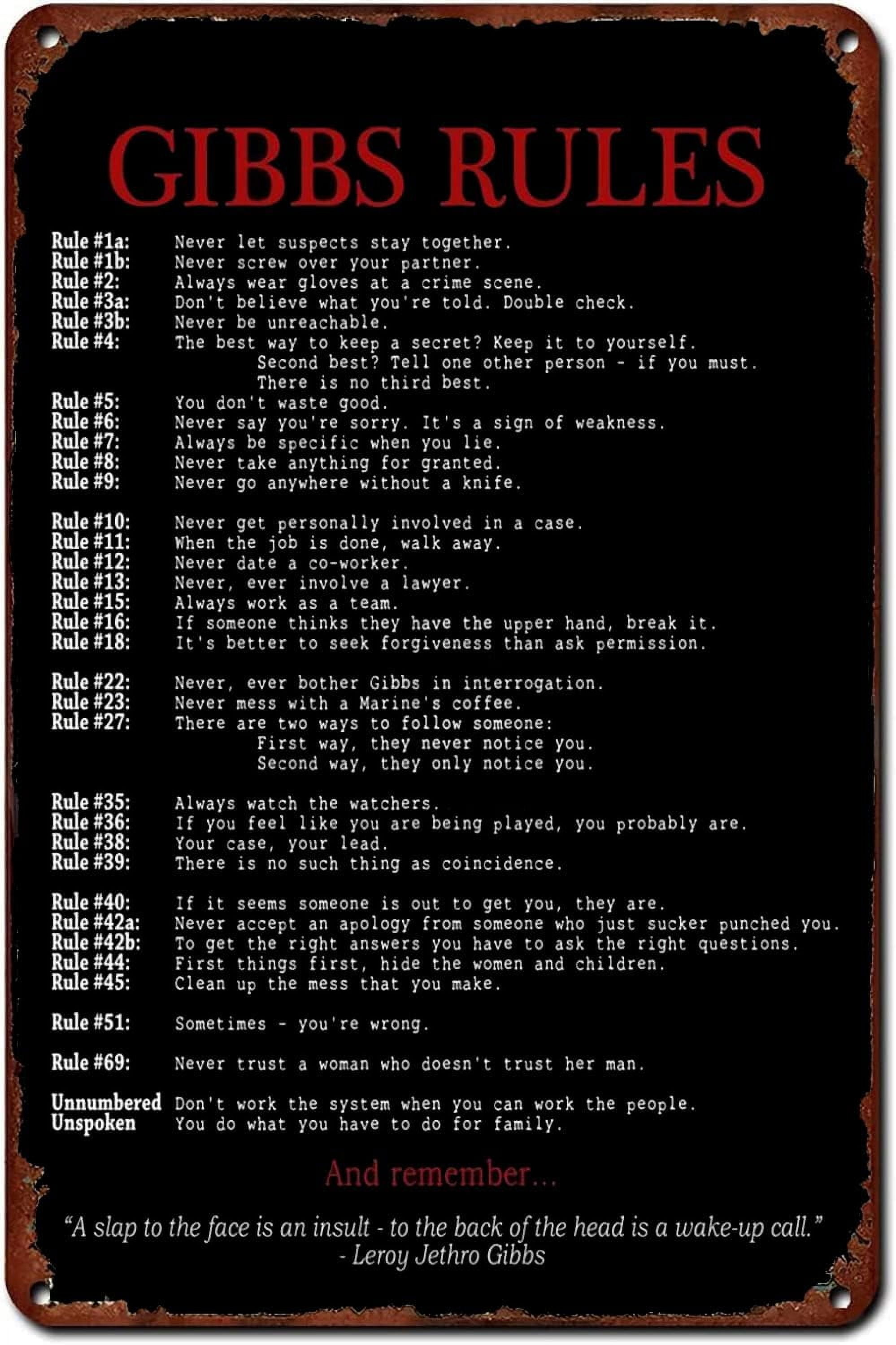 Gibbs Rules Retro Metal Tin Sign Poster For Bedroom Living Room ...