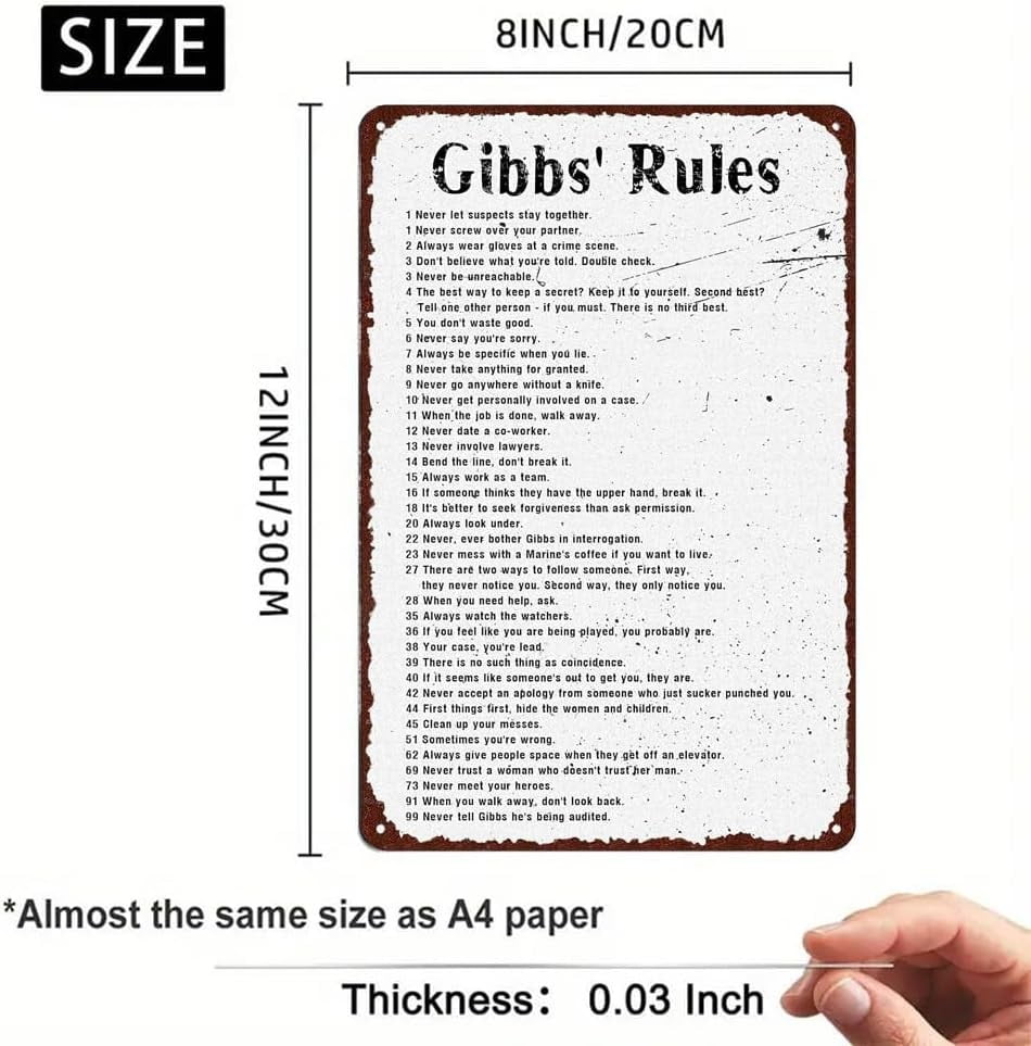 Gibbs Rules Tin Metal Signs Inspiring Positive Quotes Wall Decor Retro ...