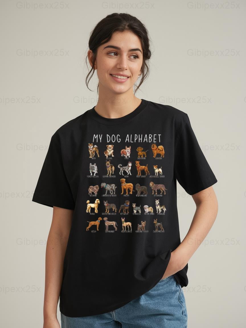Gibipexx25x Types Of Dogs Alphabet A-Z Dog Breed Identification T-Shirt ...